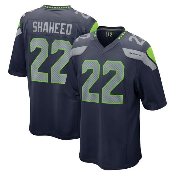 Men's Seattle Shaheed 22 Navy Sports Player Game Stitched Name Number T ...