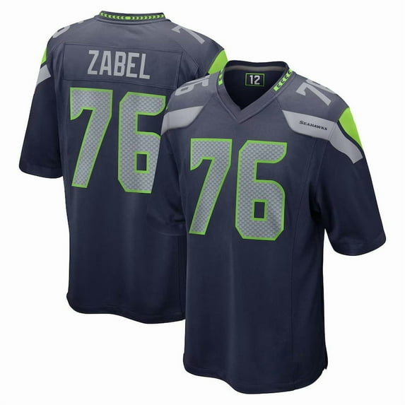 Men's Seattle Zabel 76 Navy Sports Player Game Stitched Name Number T ...