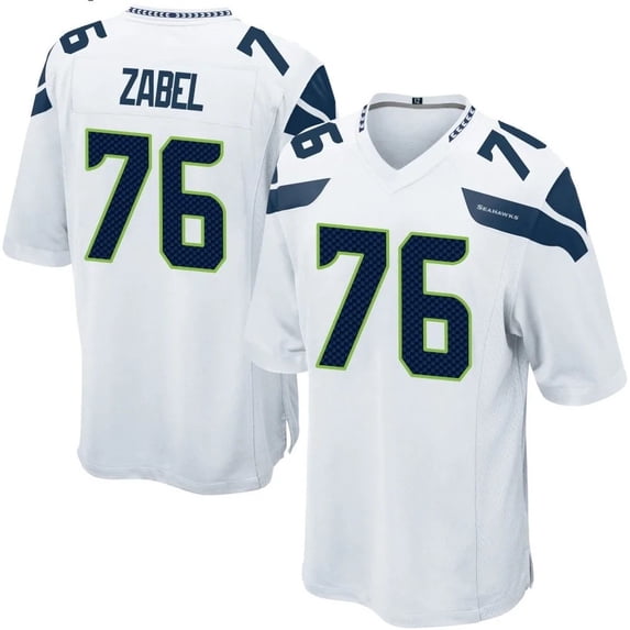 Men's Seattle Zabel 76 White Sports Player Game Stitched Name Number T ...