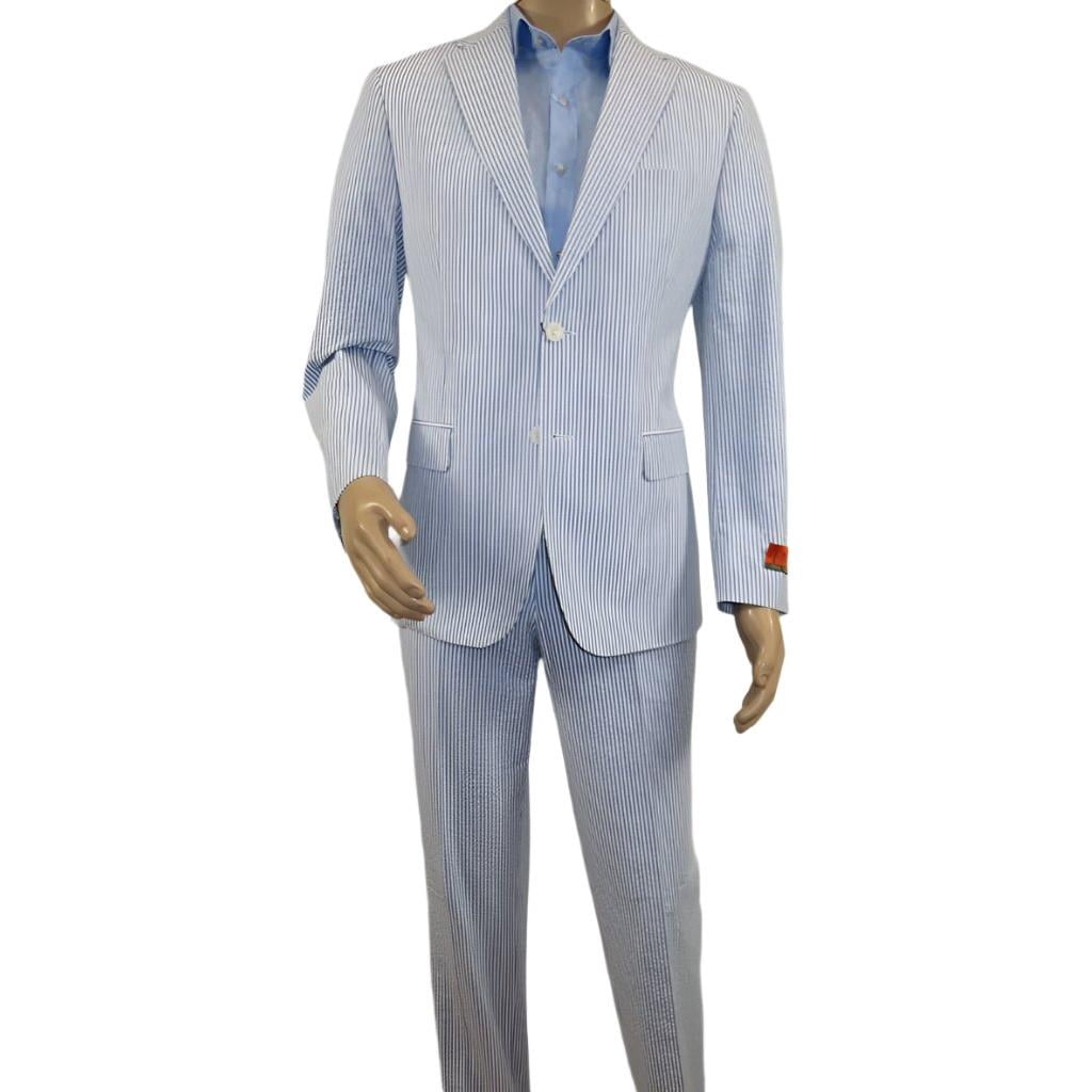 Men's Seersucker Suit Light Weight 100% Cotton By ENZO E58303-1 Blue ...