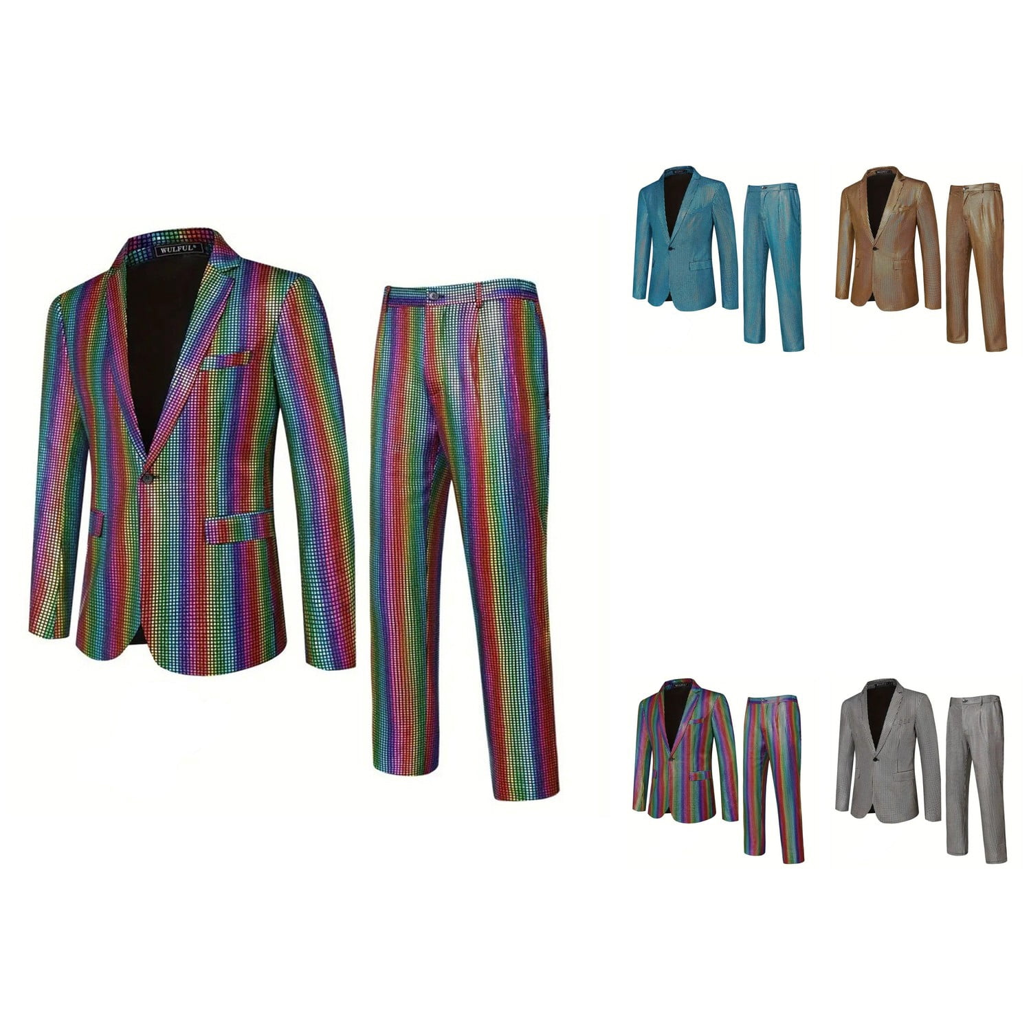 Men's Sequin Checkered Single Button Disco Party Stage Nightclub ...