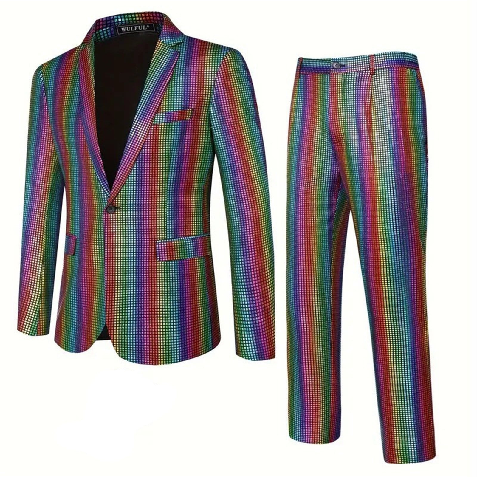 Men's Sequin Checkered Suit Set for Party, Stage, & Nightclub ...