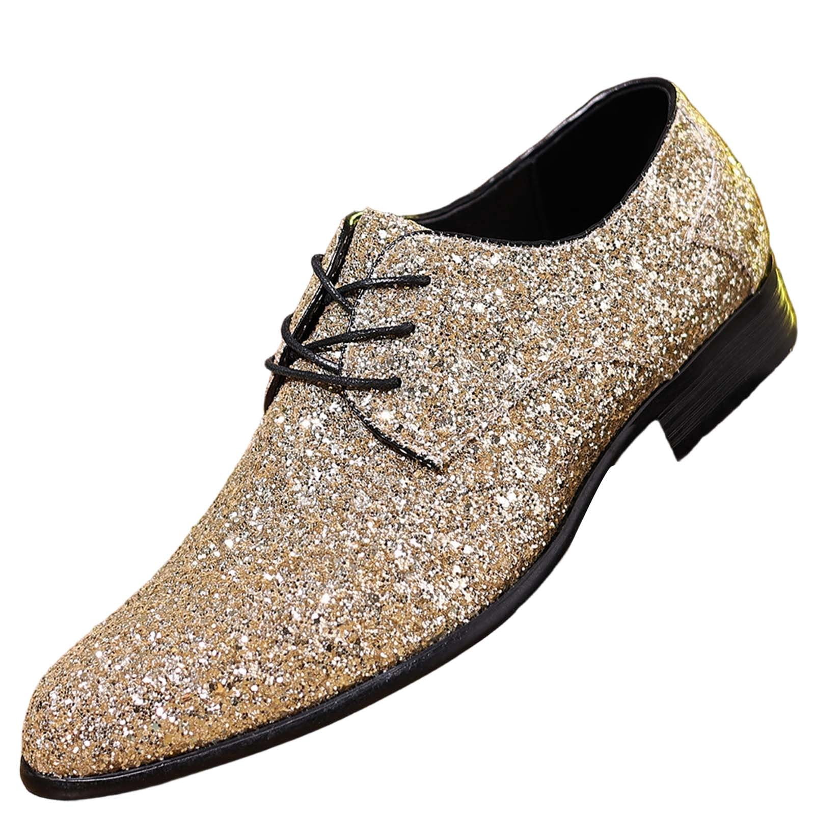 Men's Sequined Pointed Toe Oxford Shoes Fashion Glitter Sparkly Lace Up ...