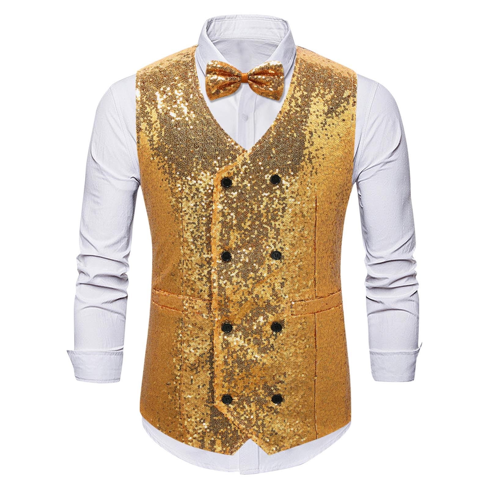 Men's Sequins Vest Slim Fit 3-Button Christmas Party Vest Shiny Dress ...