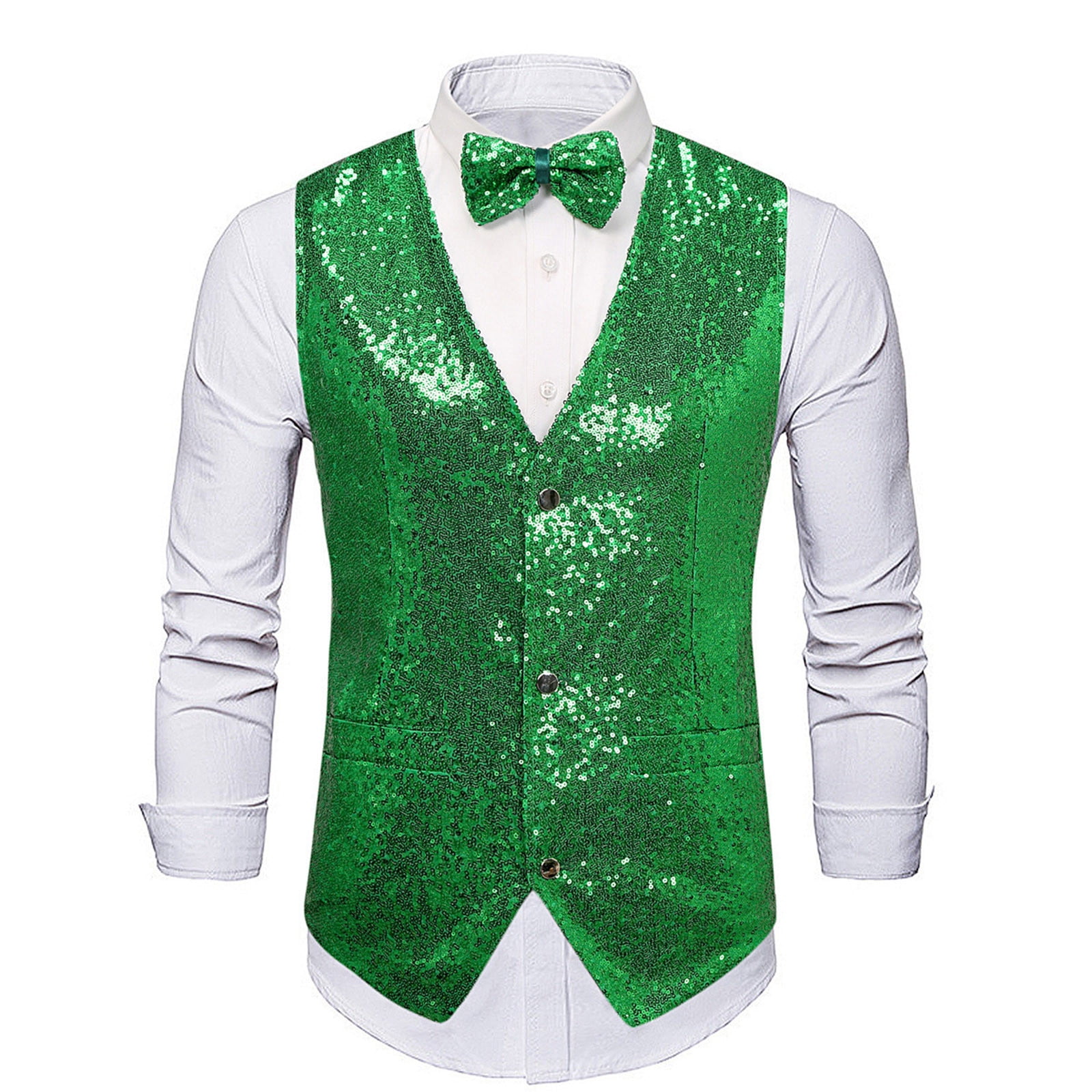 Men's Sequins Vest Slim Fit 3-Button Christmas Party Vest Shiny Dress ...