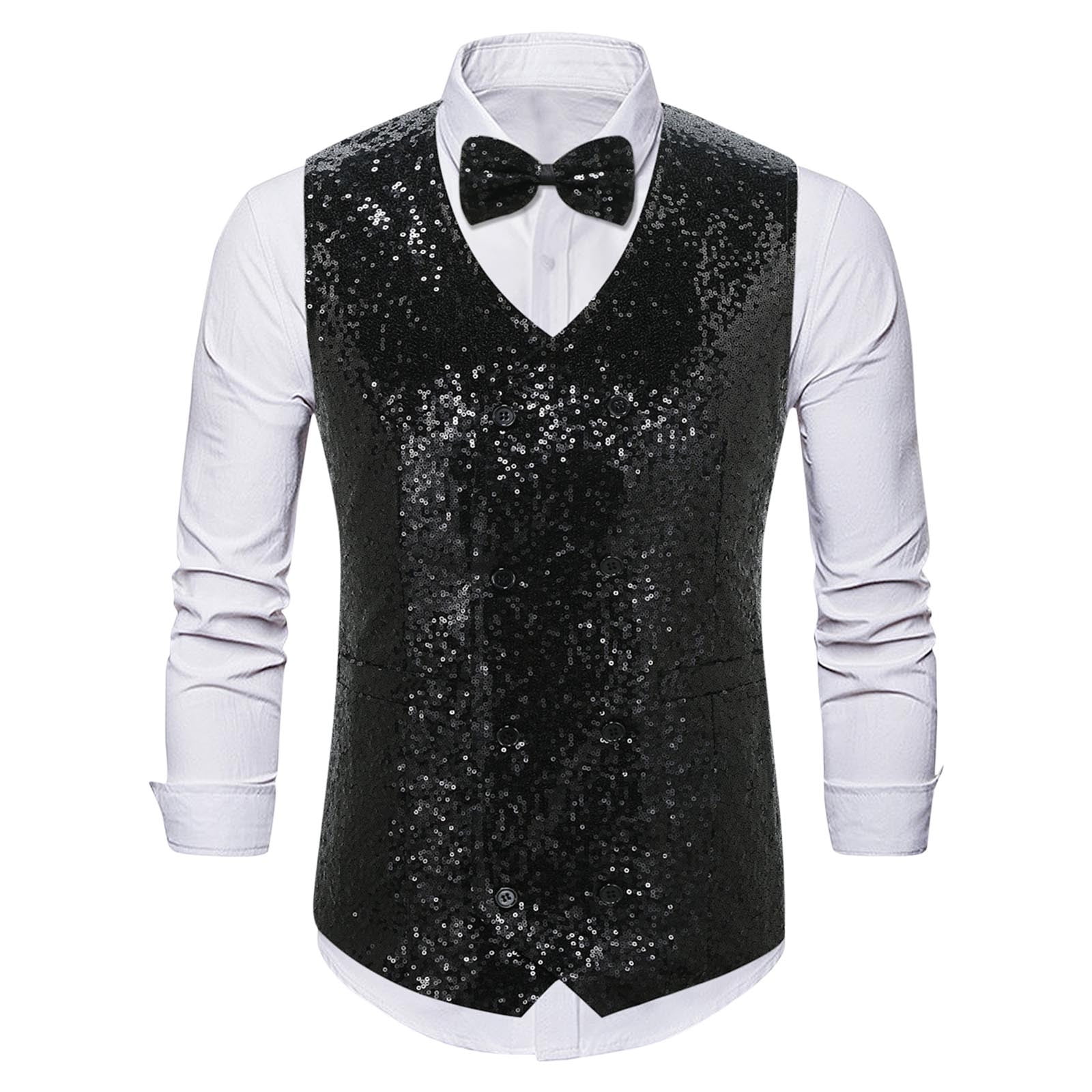 Men's Sequins Vest Slim Fit 3-Button Christmas Party Vest Shiny Dress ...