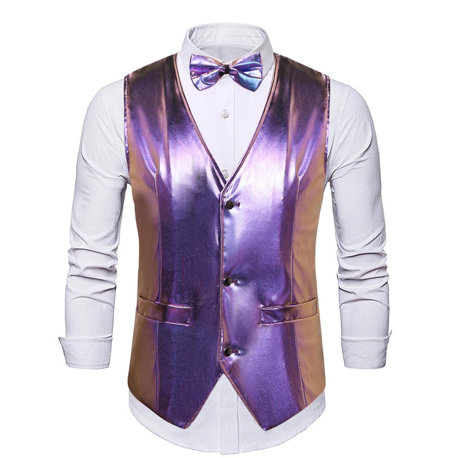Men's Sequins Vest Slim Fit 3-Button Christmas Party Vest Shiny Dress ...
