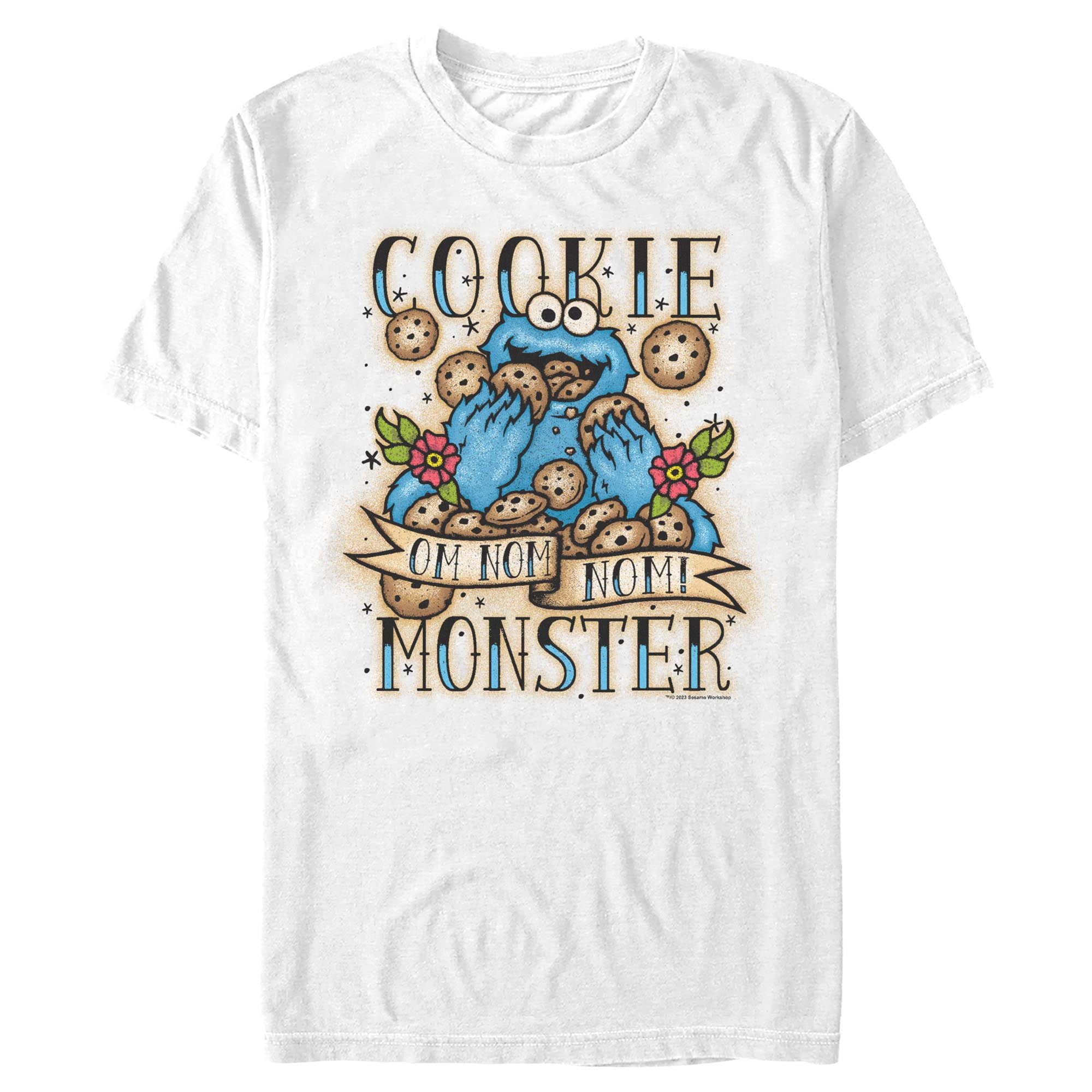 Men's Sesame Street Cookie Monster Om Nom Nom Tattoo Graphic T-Shirt ...