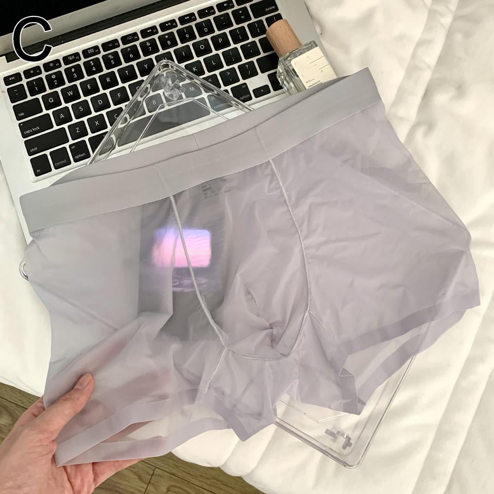 Men's Sexy Sheer Boxer Briefs Seamless See-through Ice Silk Underwear # ...