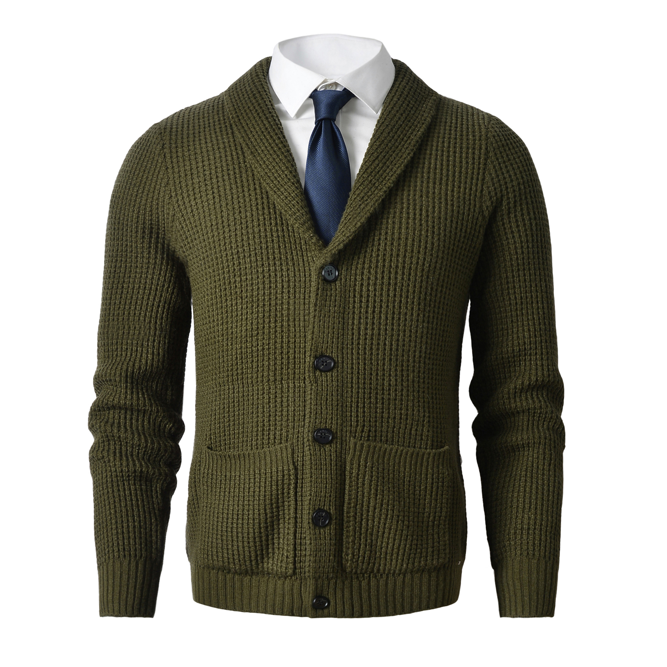 Grianlook Men Knitted Buttons Cardigan Sweater Color Block With Pockets ...