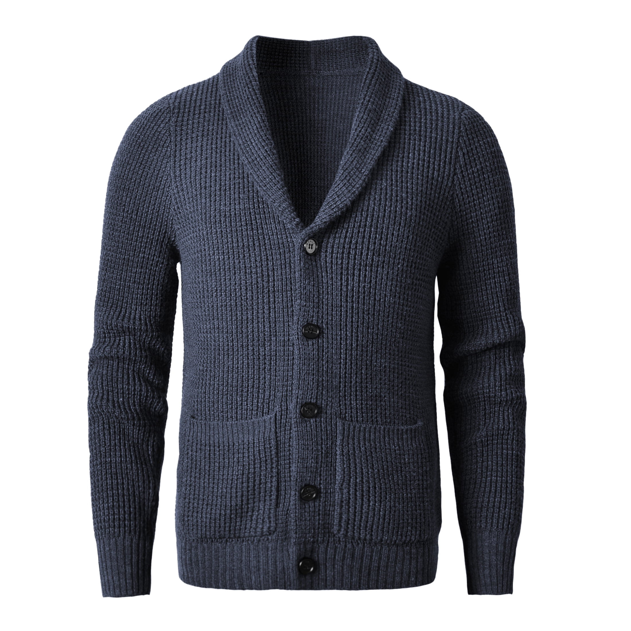Men's Shawl Collar Cardigan Sweater Slim Fit Cable Knit Button up Dark ...