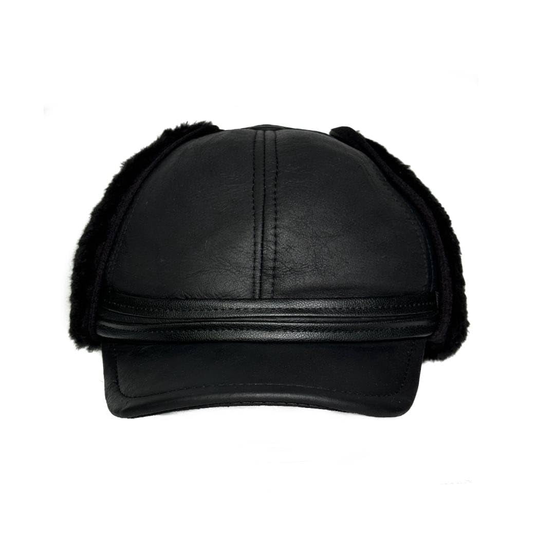 Men’s Shearling Leather Trapper Hat – Aviator Winter Cap with Genuine ...