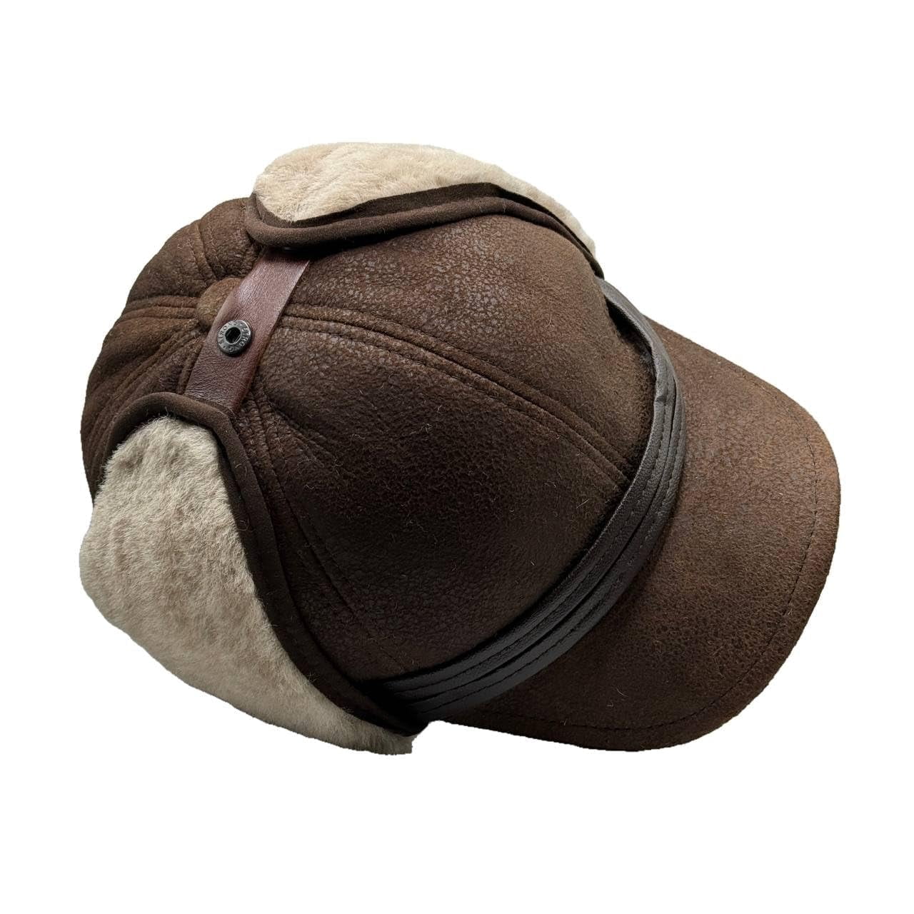 Men’s Shearling Leather Trapper Hat – Aviator Winter Cap with Genuine ...