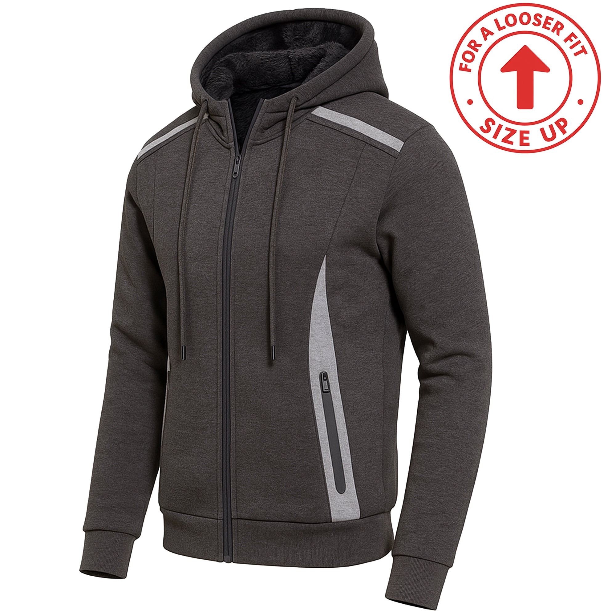 Men's Sherpa Fleece-Lined Reflective Tech Full Zip Hoodie (S to 3XL ...