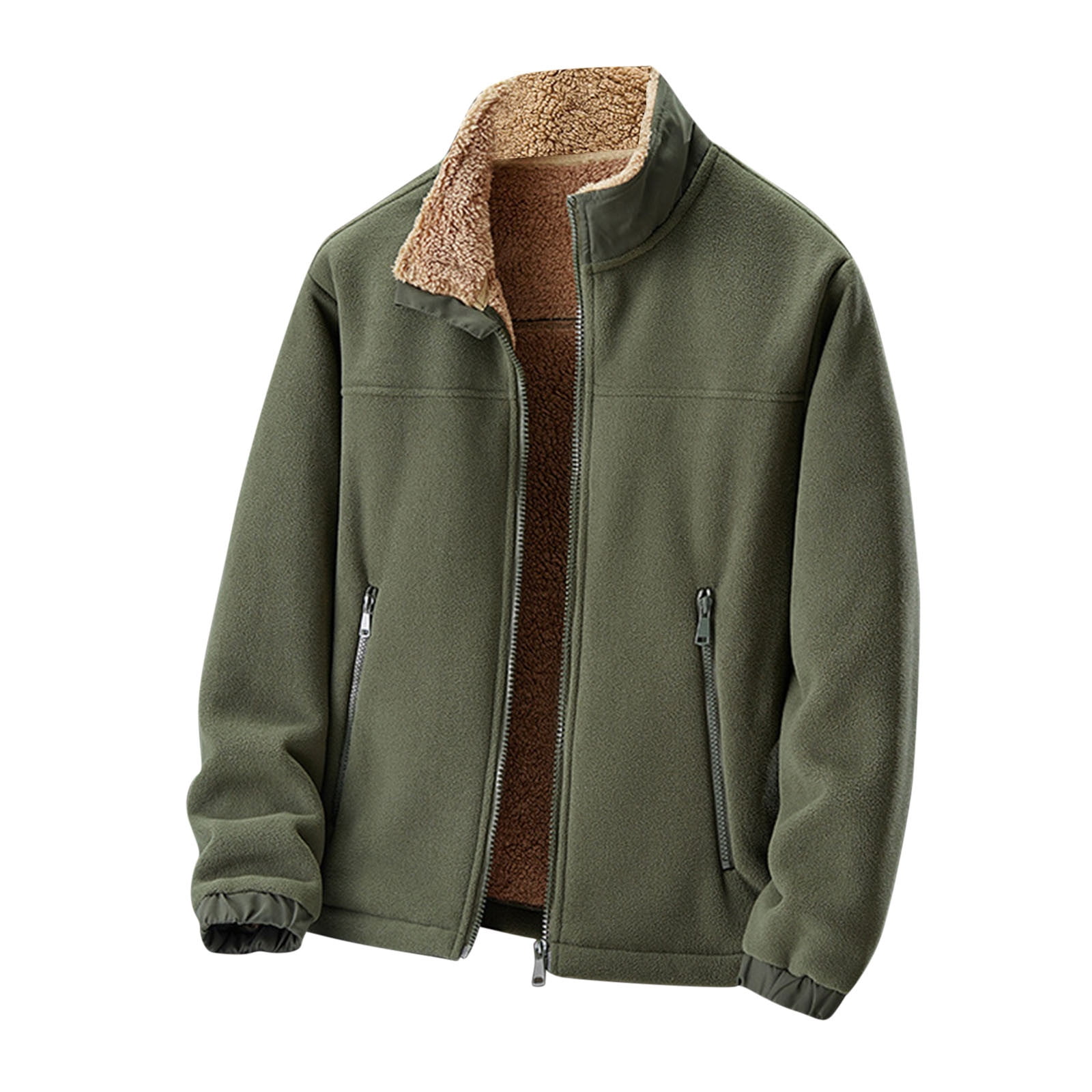 Men's Sherpa Lined Jackets Loose Long Sleeve Stand Collar Coats for Men ...