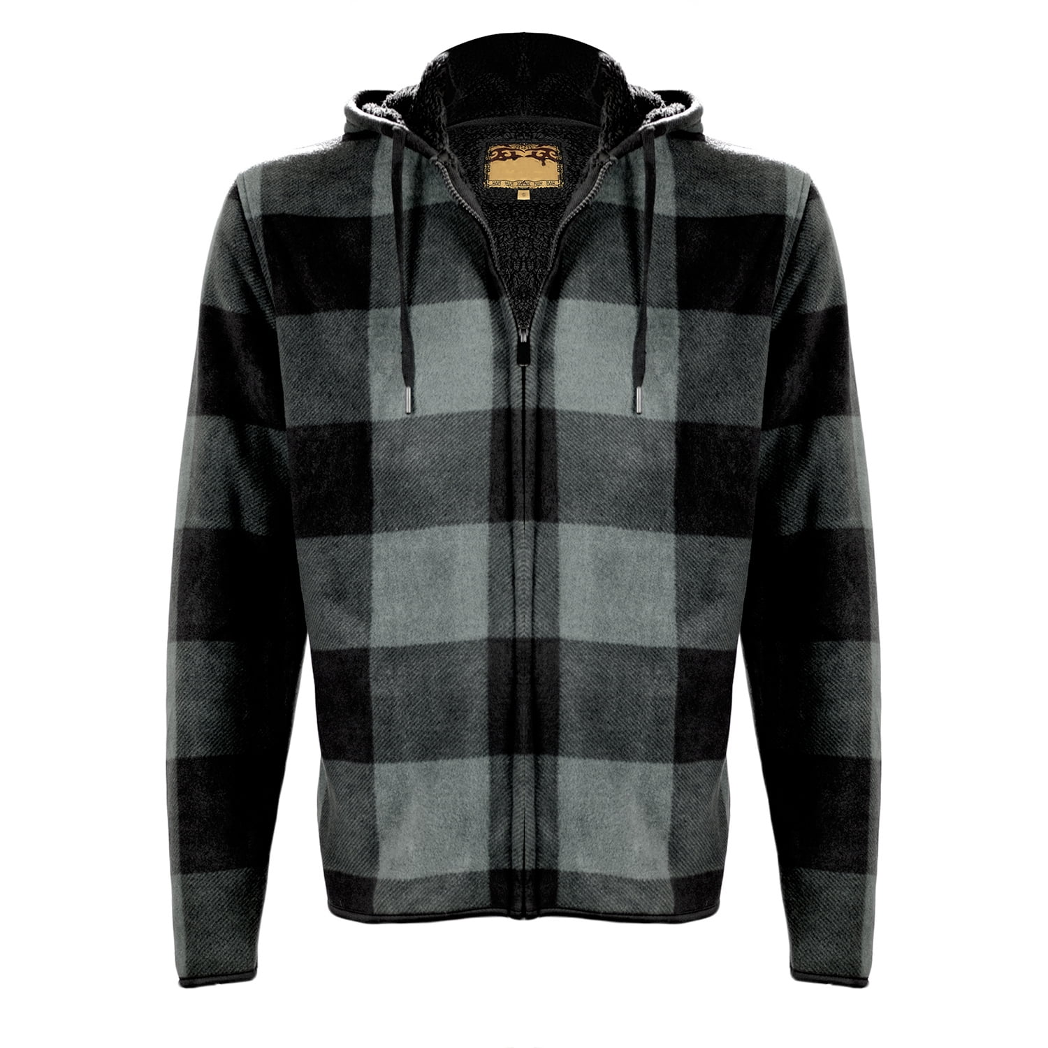 Men's Sherpa Lined Zip Up Two Pocket Long Sleeve Flannel Hoodie, Dark Gray, S - Walmart.com
