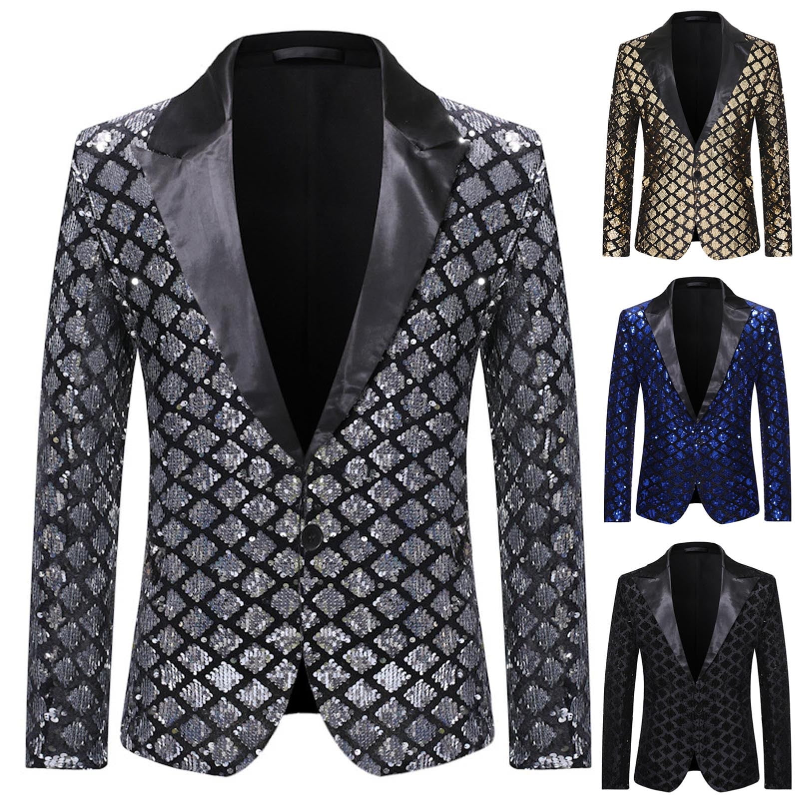 Men's Shinny Sequins Blazer Floral Suit Jacket Stylish Tuxedo for Party ...