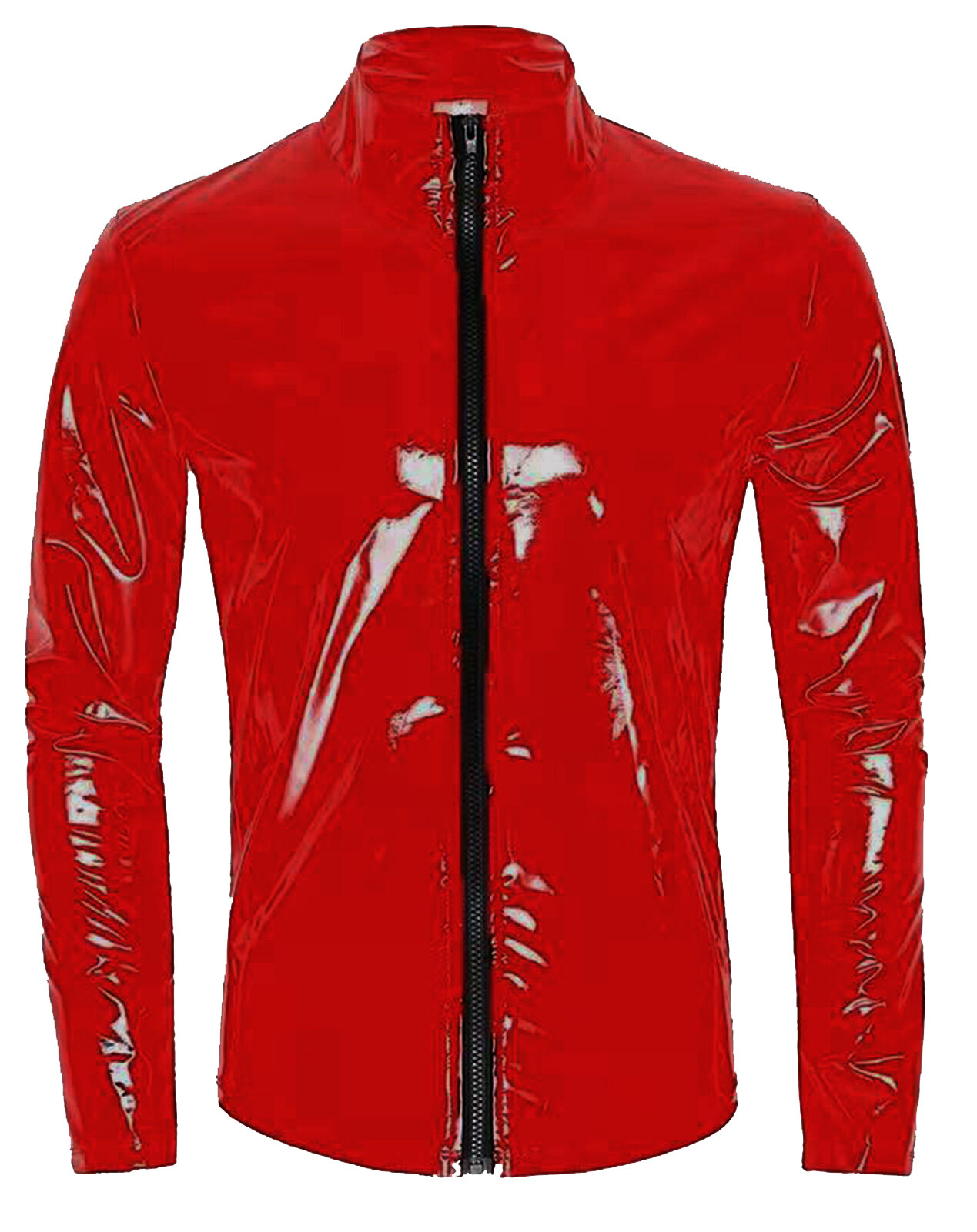 Men's Shiny Metallic Jacket Long Sleeve Zip Up Tops PVC Leather T ...