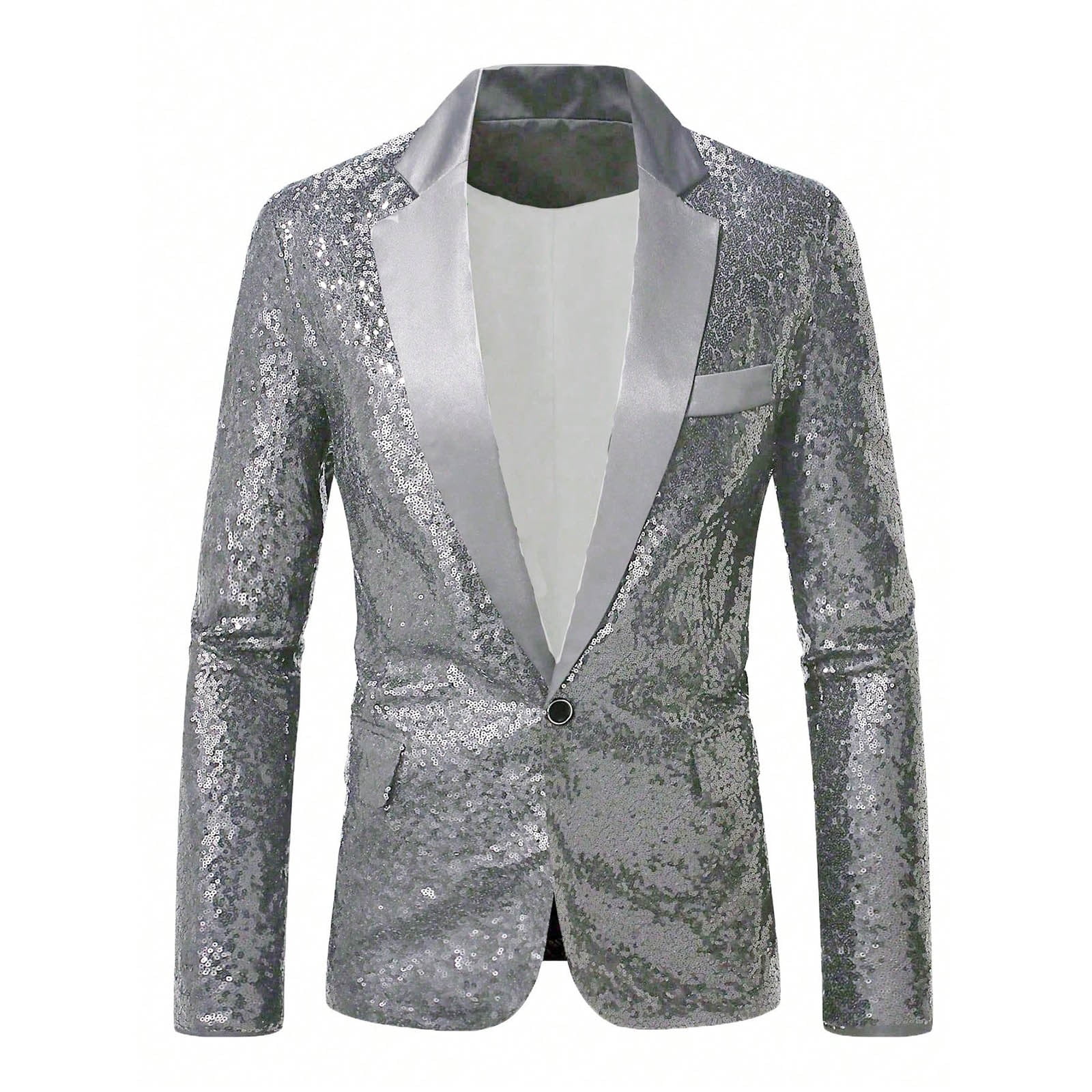 Men's Shiny Sequin Blazer Sparkle Metallic Tuxedo Jacket Party Prom ...