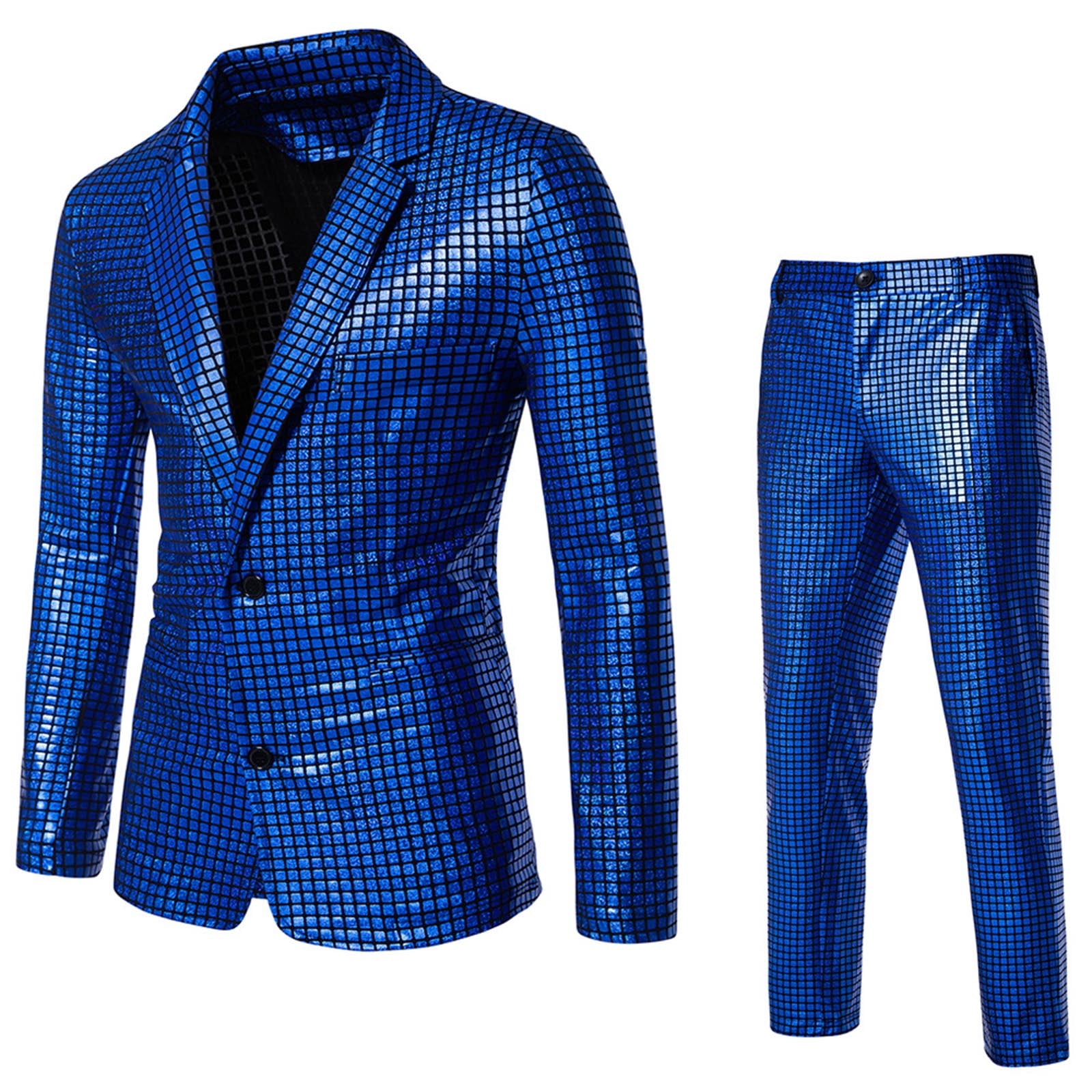Men's Shiny Suits Disco Sequin Blazer and Pants 2 Piece Sets for Party ...