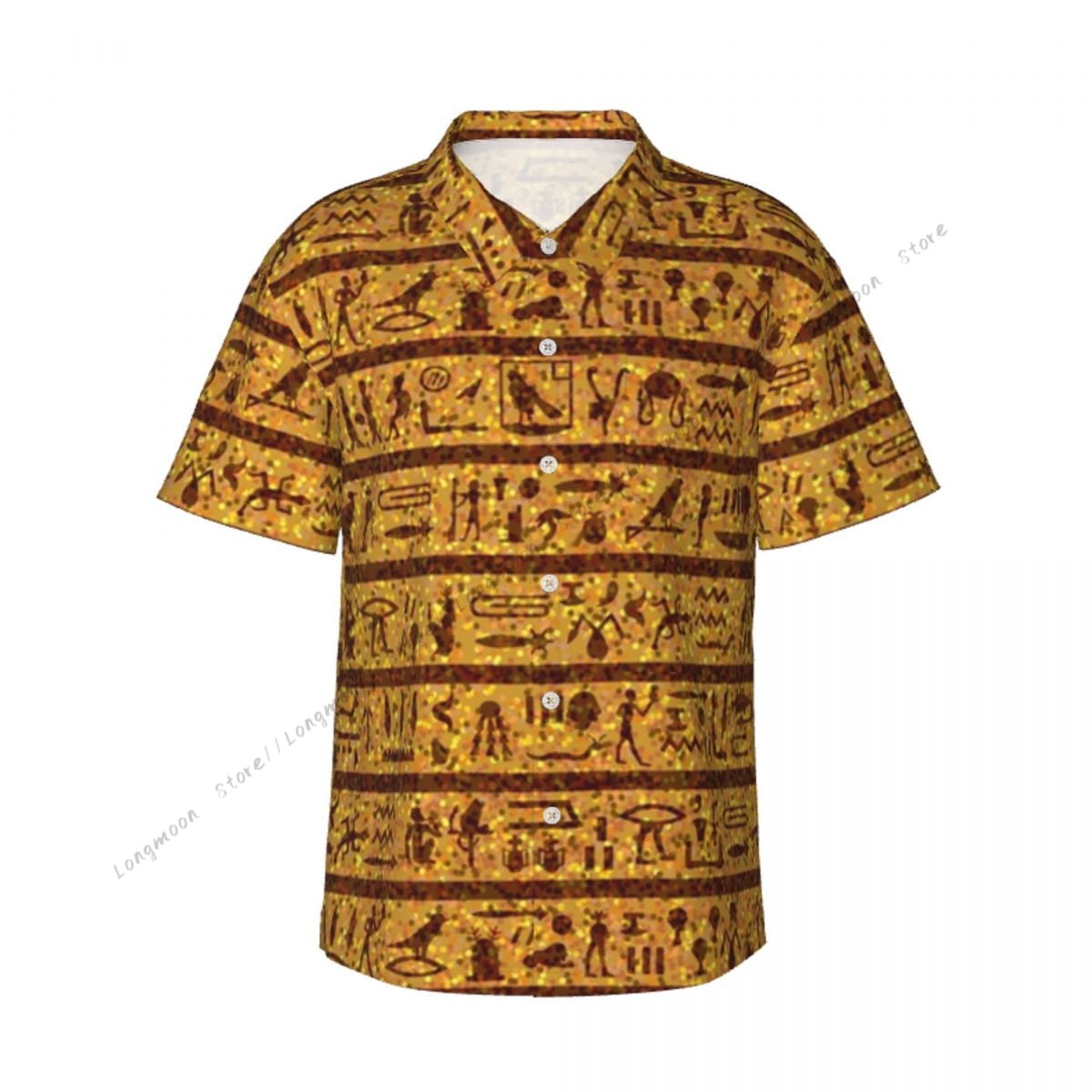 Men's Shirt Casual Egyptian Papyrus And Hieroglyph Short Sleeve Tops ...