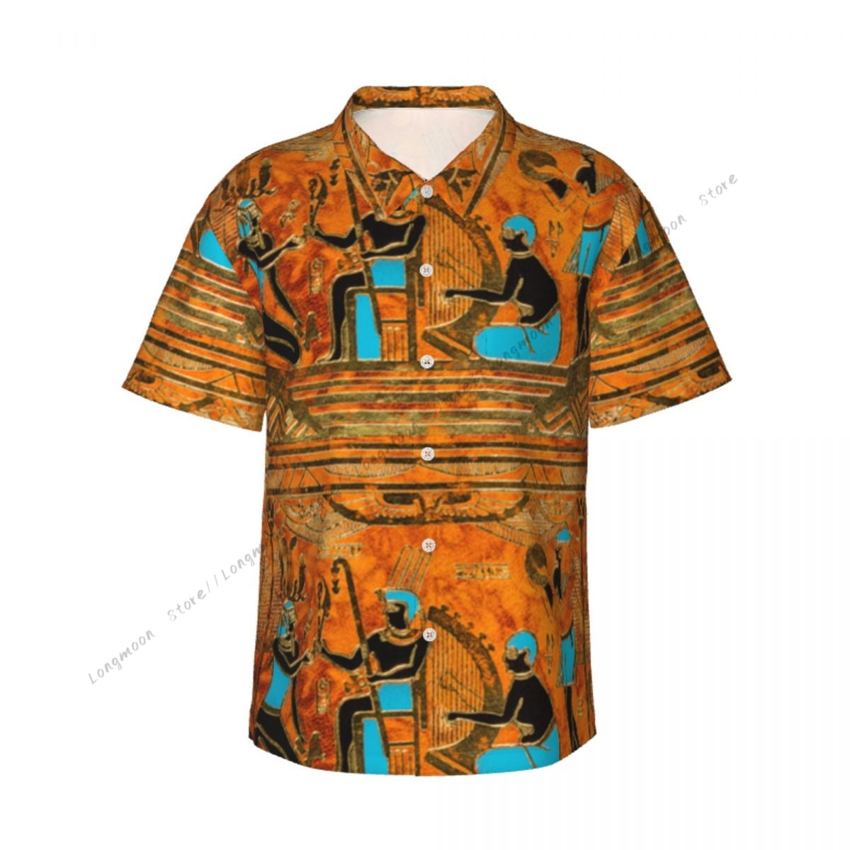 Men's Shirt Casual Egyptian Papyrus And Hieroglyph Short Sleeve Tops ...