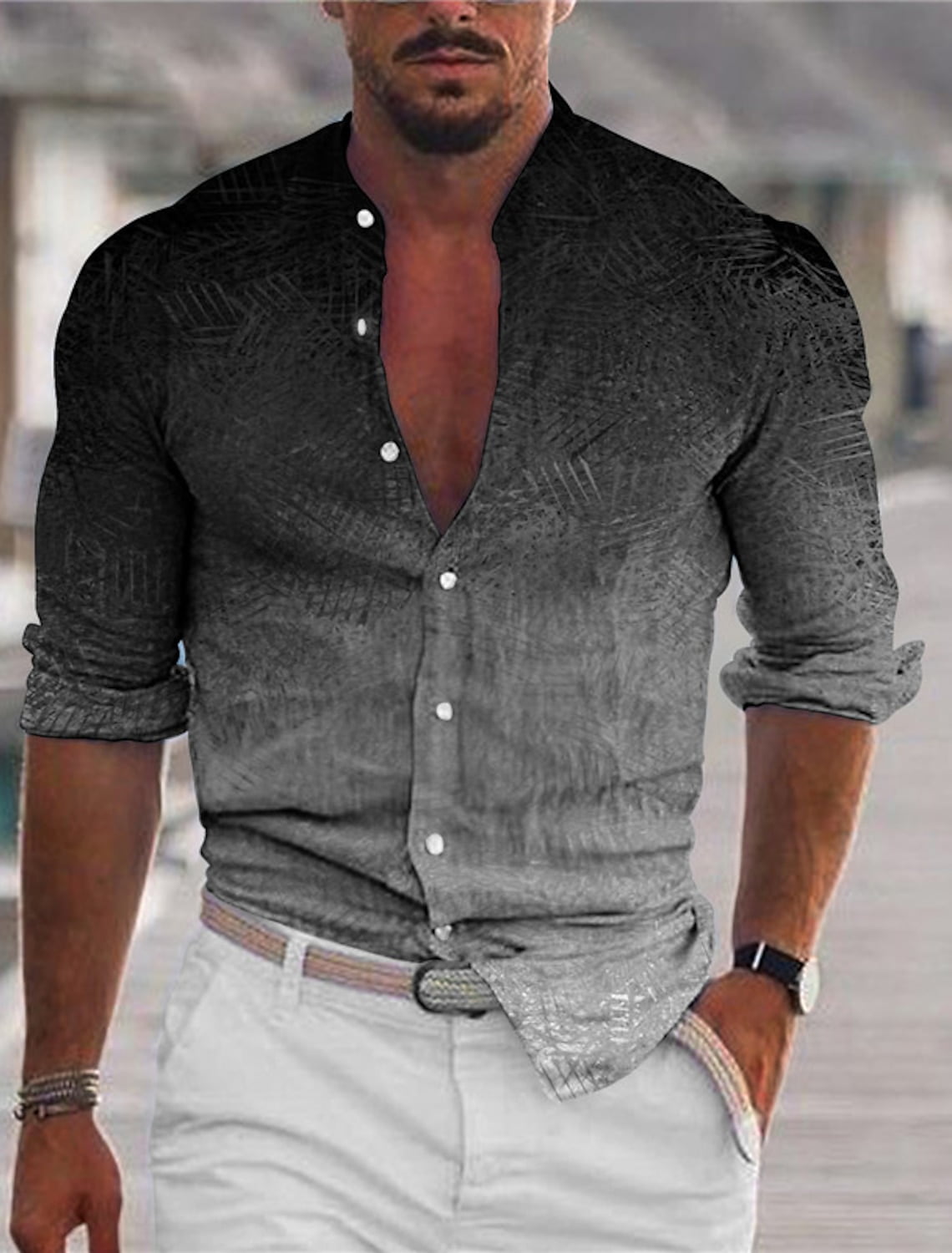 Men's Shirt Gradient 3D Print Outdoor Street Long Sleeve Button-Down ...