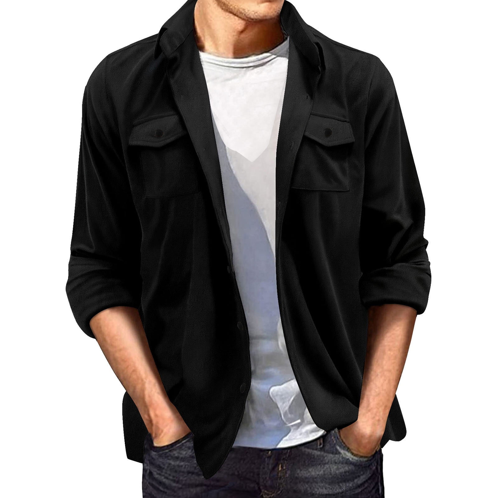 Men's Shirt Jacket Long Sleeve Casual Button Down Collared Shackets ...