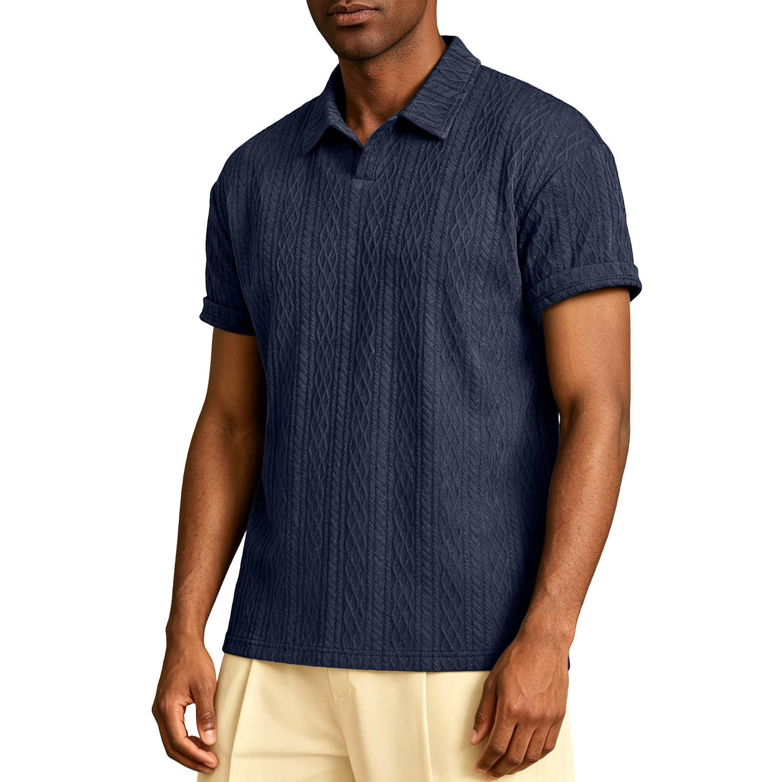 Men's Shirt Knit Textured Stretchy Casual Short Sleeve Collared Button ...