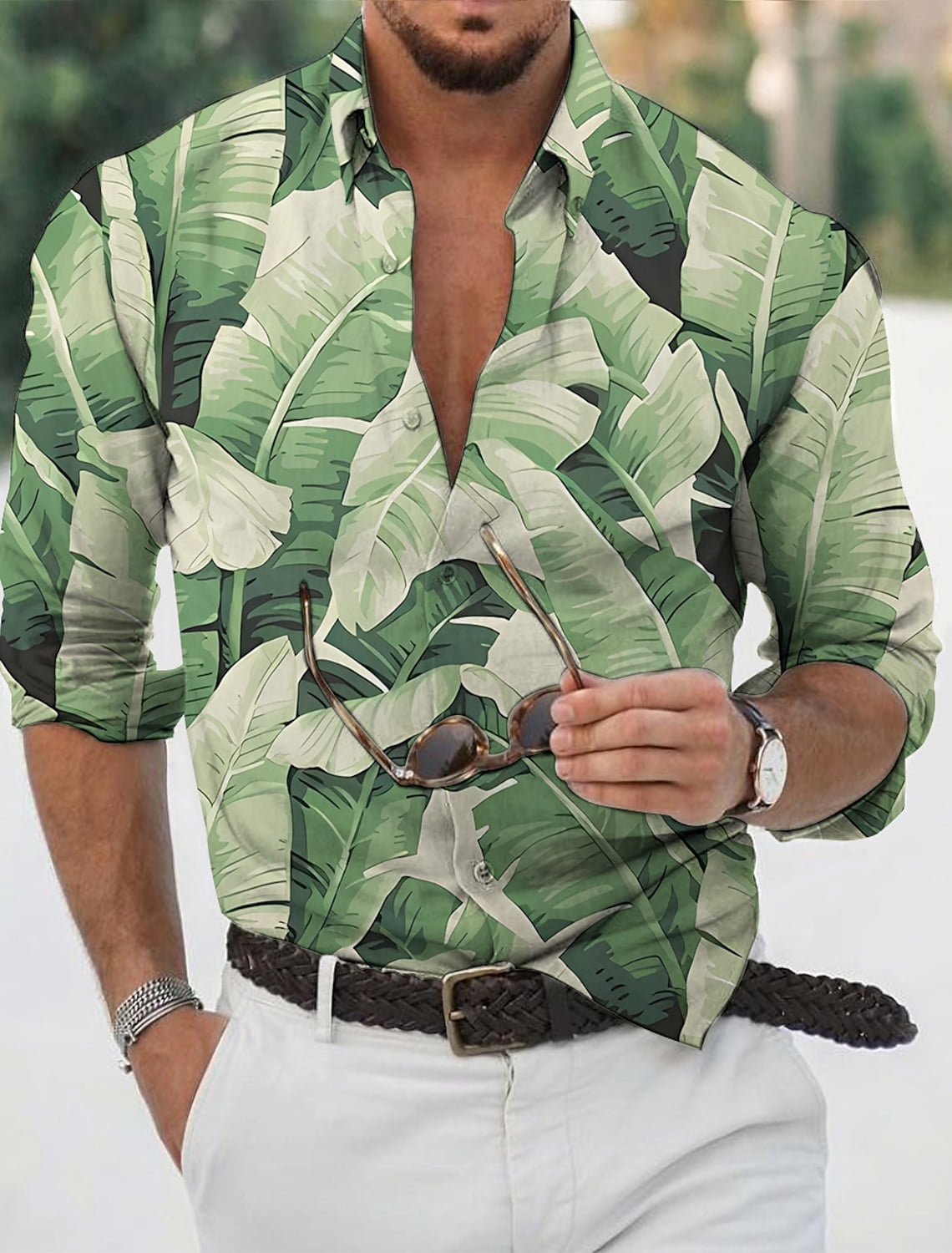 Men's Shirt Pattern Shirt Leaf Fold 3D Print Everyday Holiday Long ...
