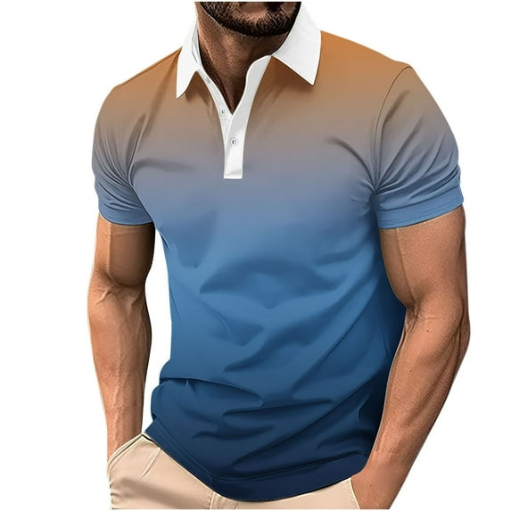 Men's Shirt Short Sleeve, Men's Golf Tees Polos Shirts Fashion Gradient ...