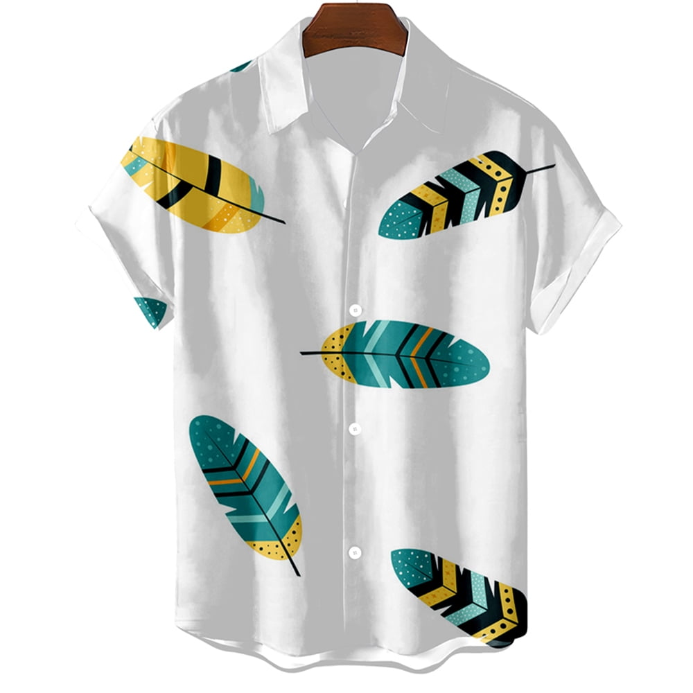 Men's Shirts 3D Print Beautiful Feather Graphics Fashion Button Short ...