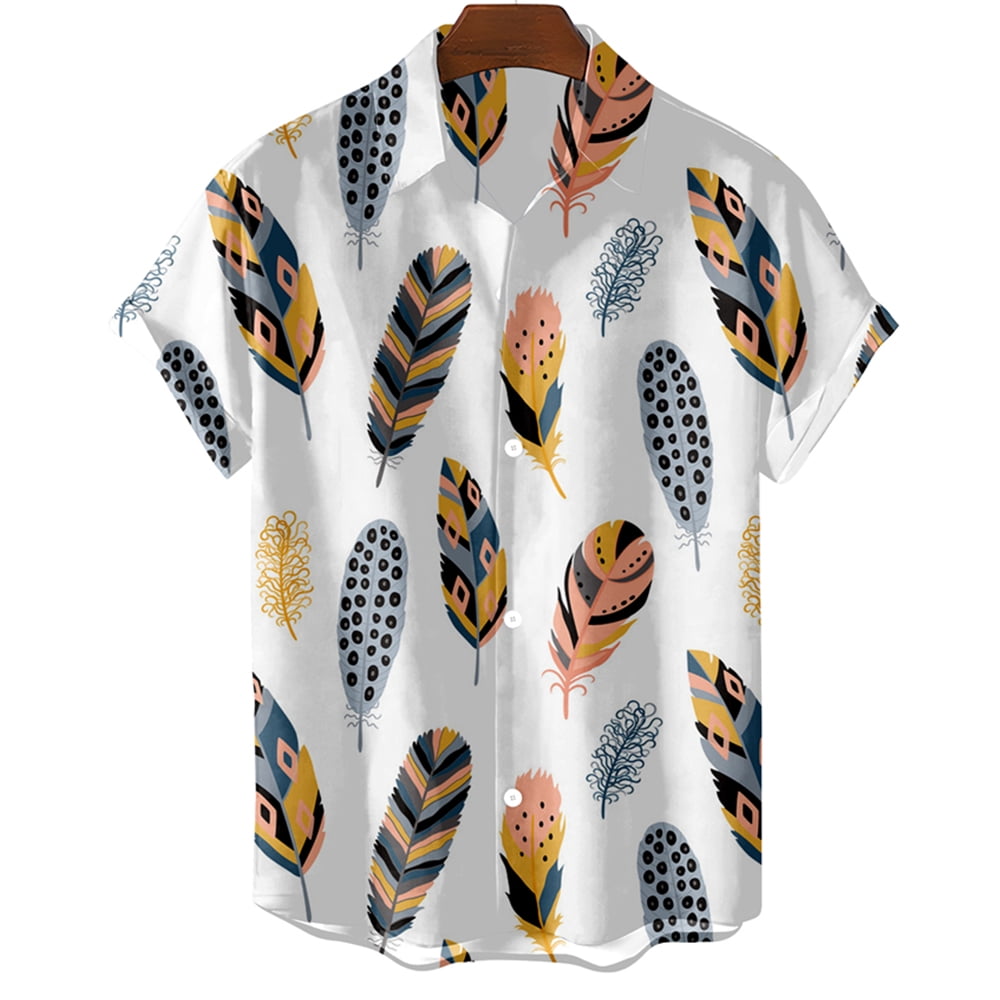 Men's Shirts 3D Print Beautiful Feather Graphics Fashion Button Short ...