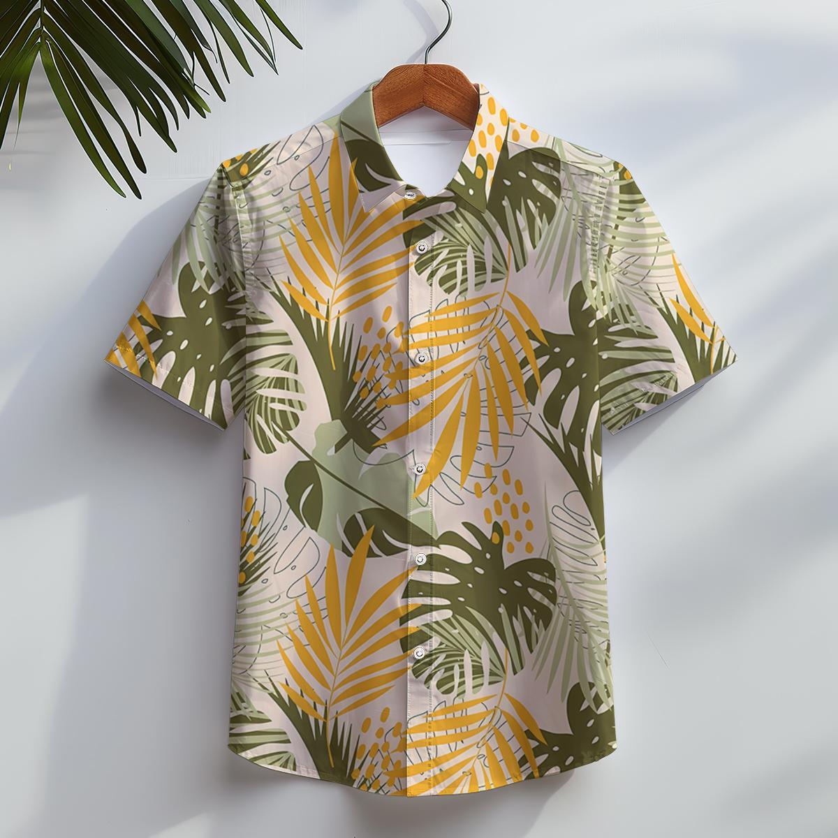 Men's Shirts 3D Print Leaf Graphics Fashion Button Short Sleeve Lapel ...