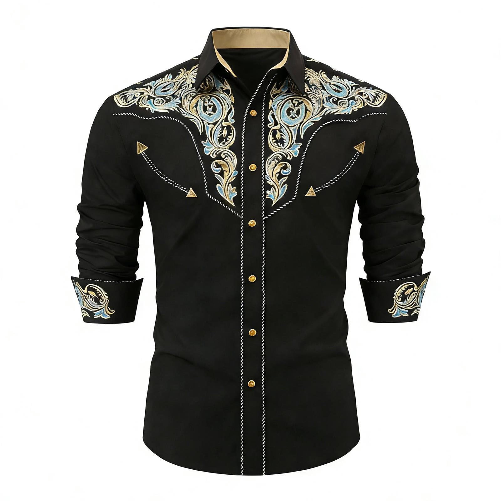 Men's Shirts Button Down Western Cowboy Long Sleeve Embroidered Slim ...
