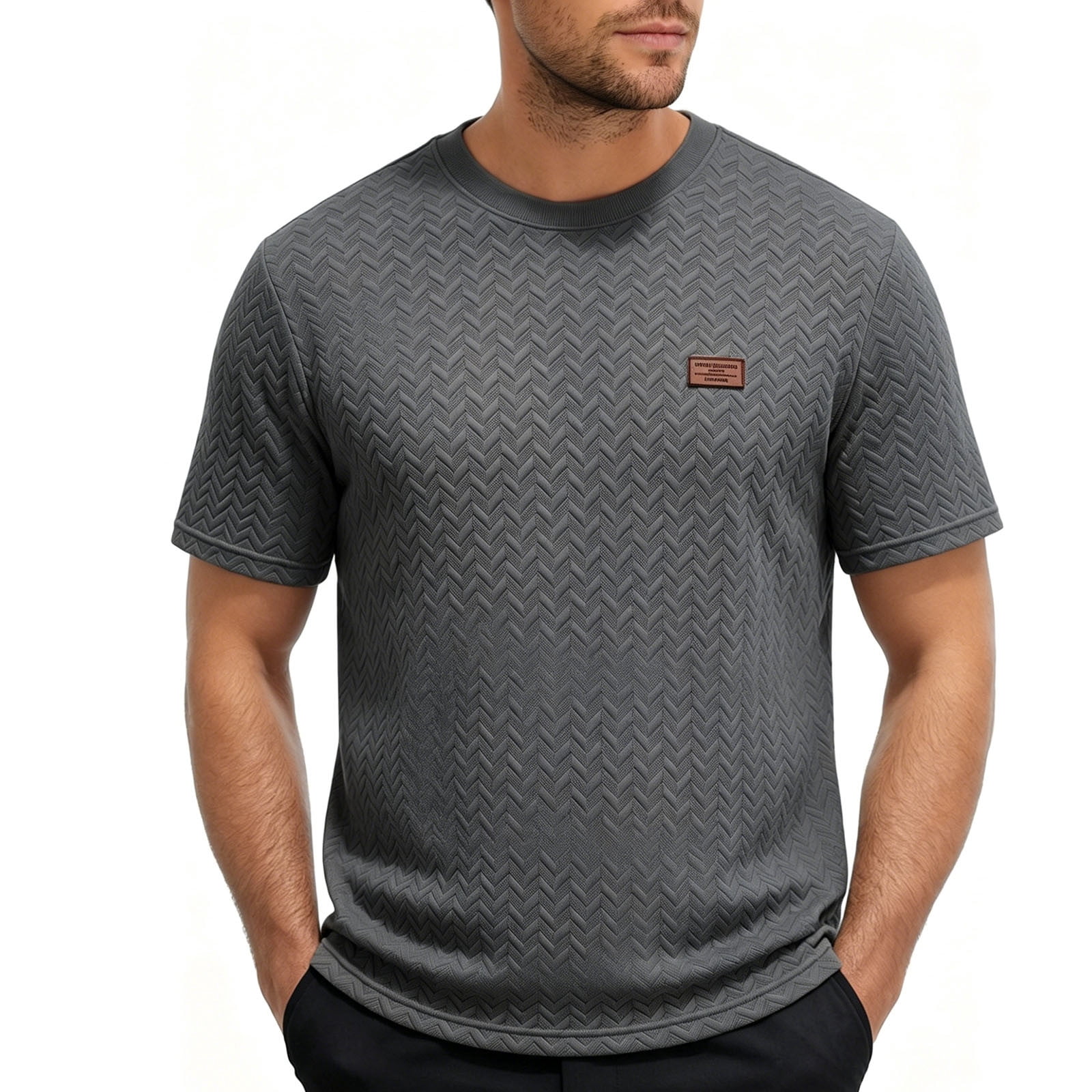 Men's Shirts Casual Crew Neck Crochet Stitch Short Sleeve Pullover ...