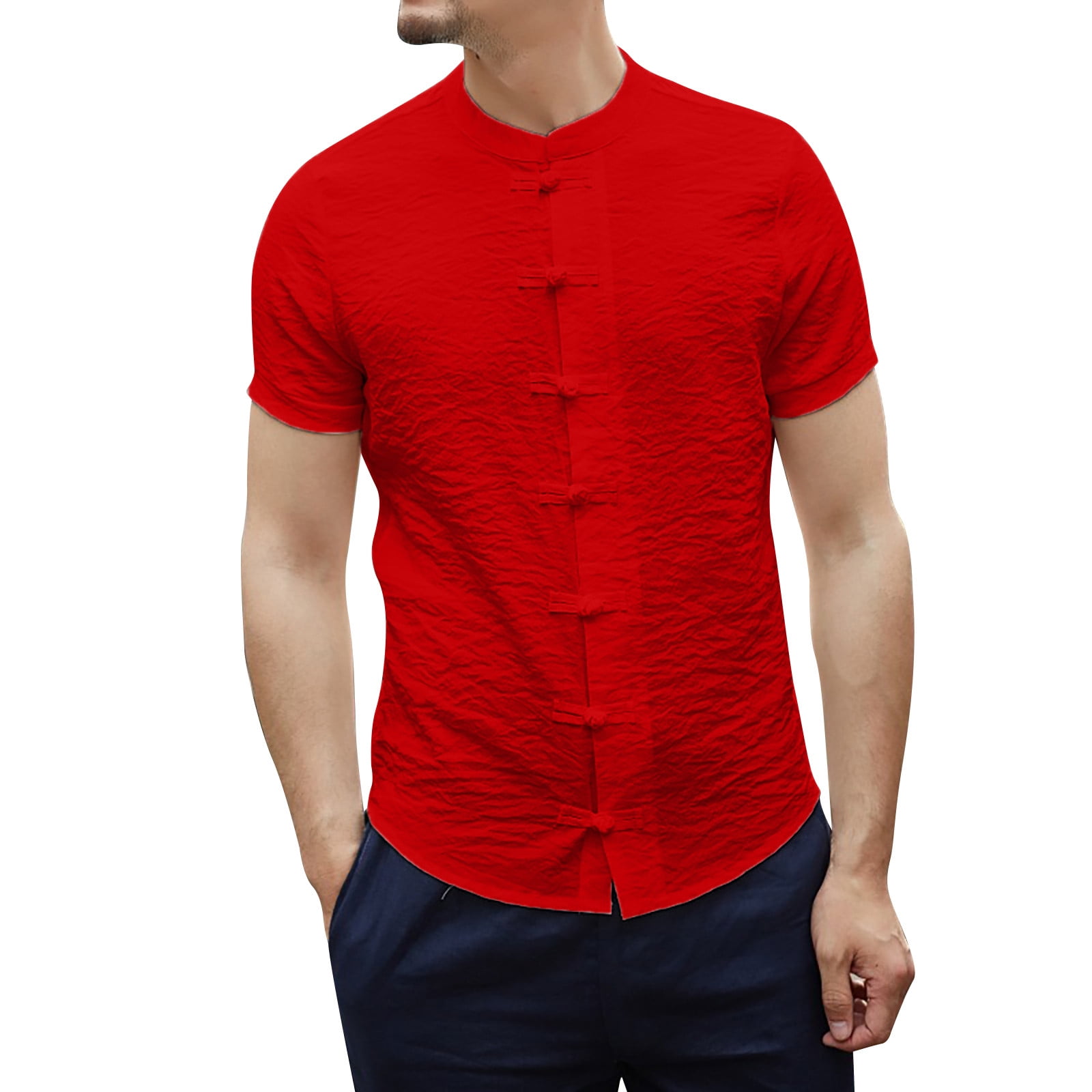 Men's Shirts Casual Linen Chinese Clothing Tang Suit Short Sleeve ...