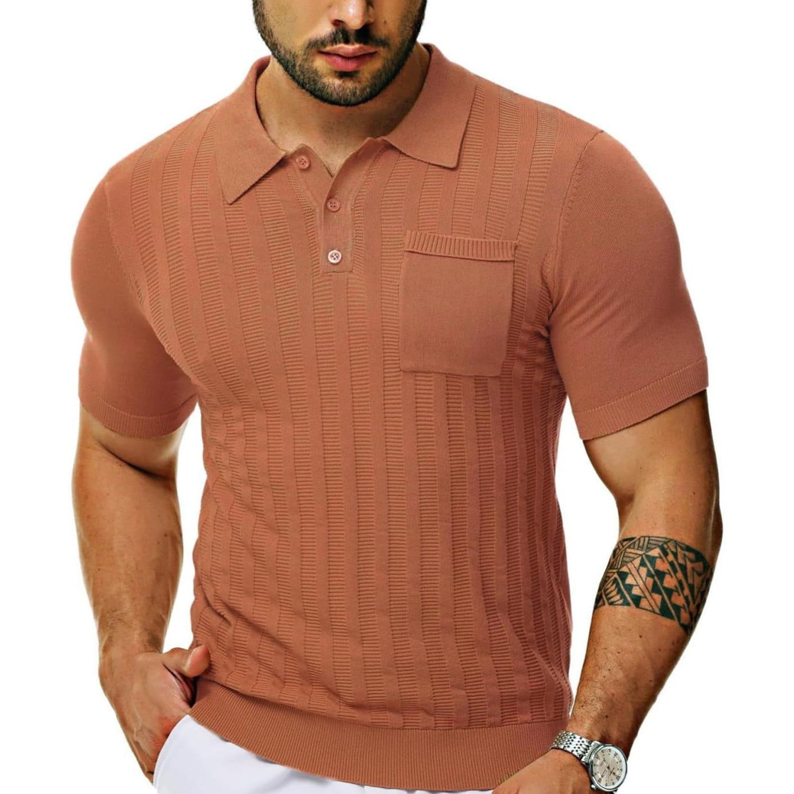 Men's Shirts Short Sleeve Button Down Polo Shirt Vintage Casual ...