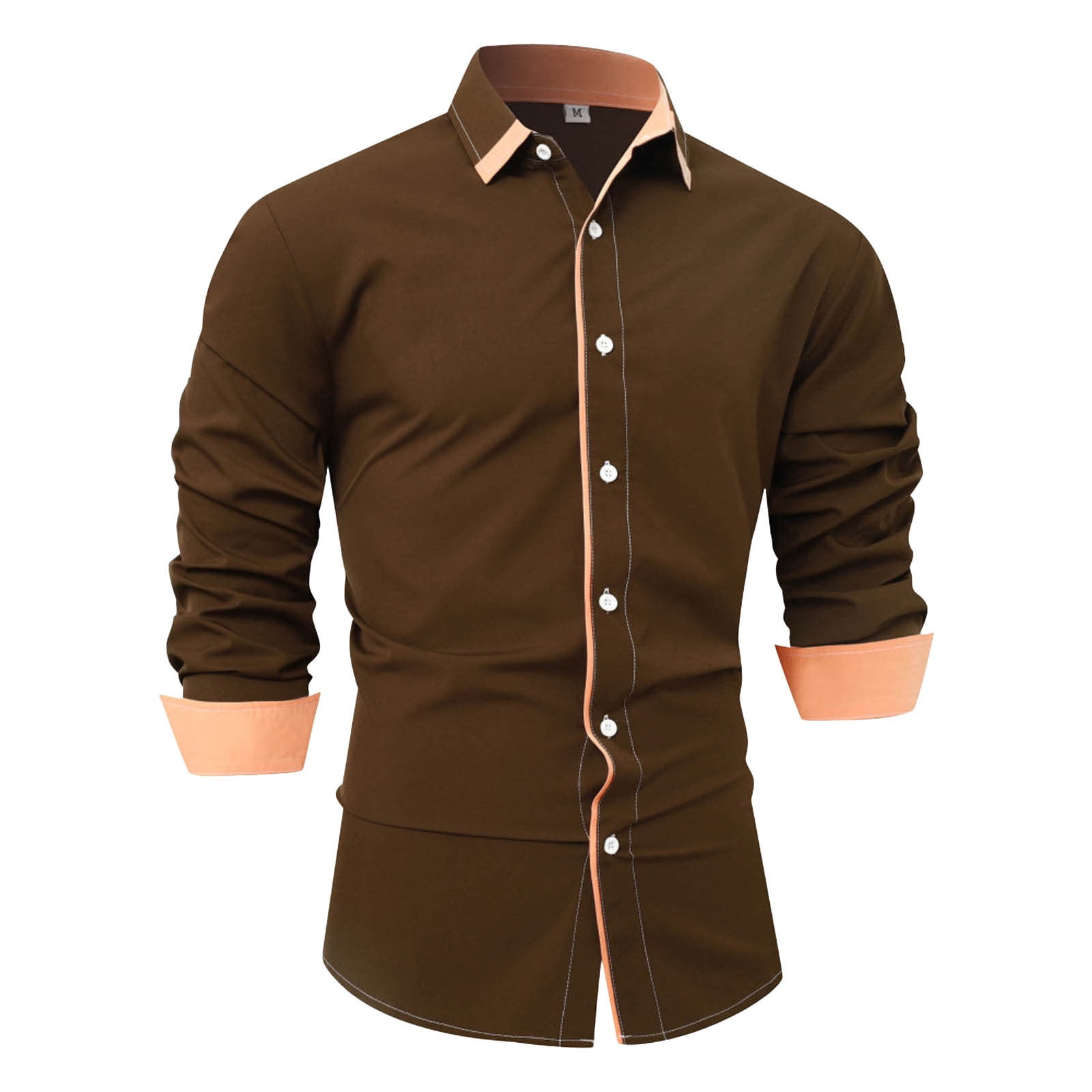 Men's Shirts Spring Autumn Casual Lapel Color Block Long Sleeve ...