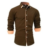 Men's Shirts Spring Autumn Casual Lapel Color Block Long Sleeve ...