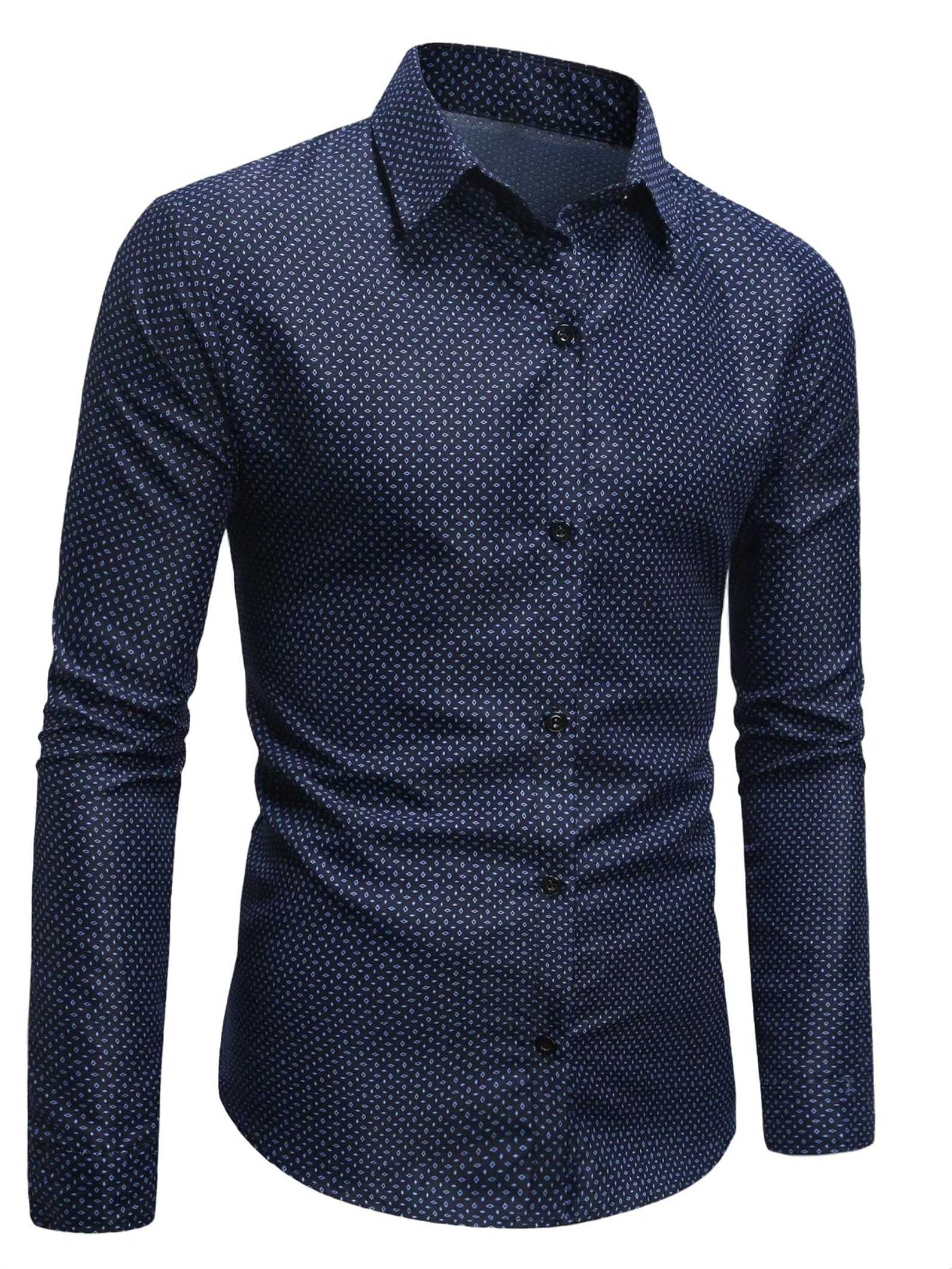 Men's Shirts Work All Over Print Collar Long Sleeve Dark Wash M (38 ...
