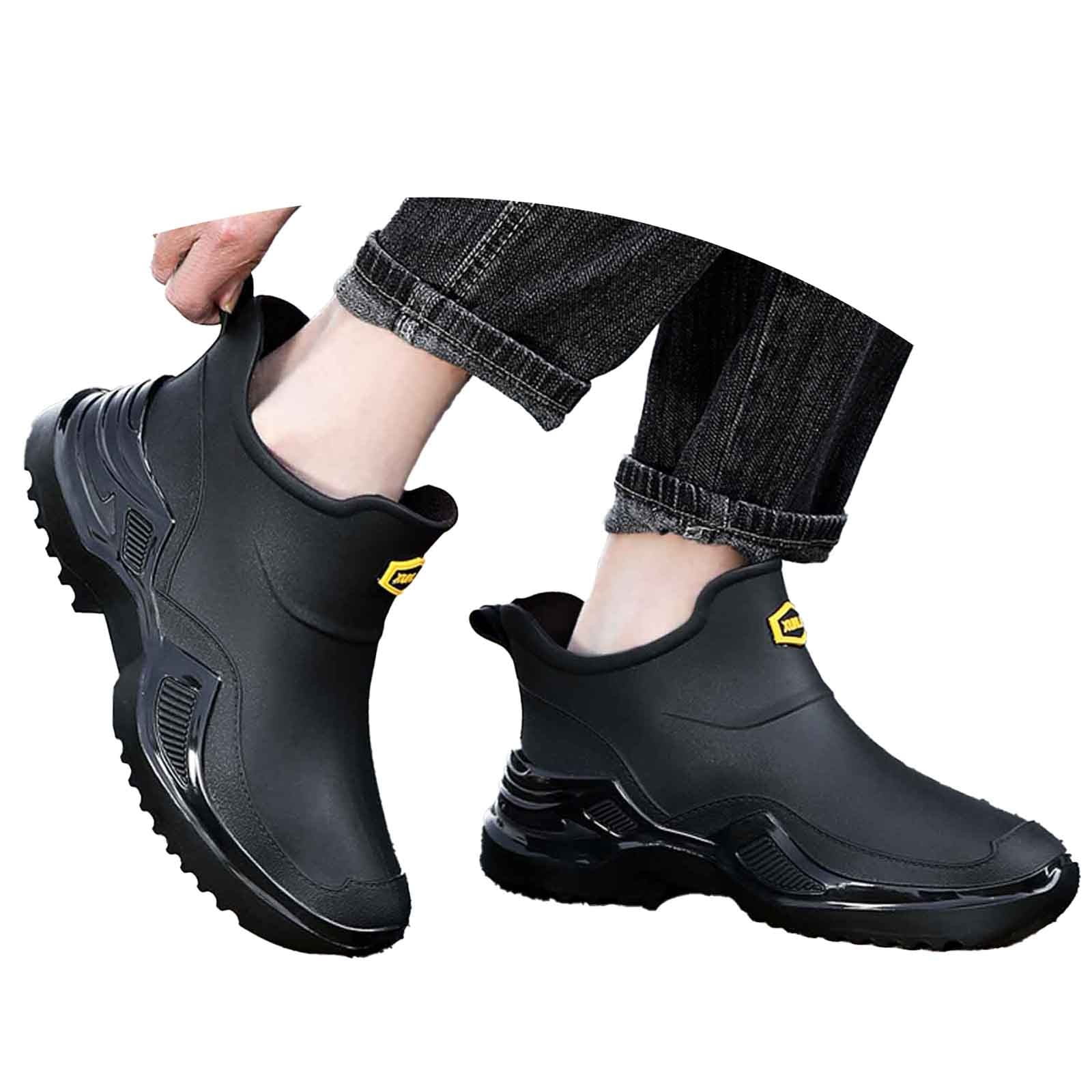 Men's Short Rain Boots, Rubber Waterproof Ankle Deck Boots High ...