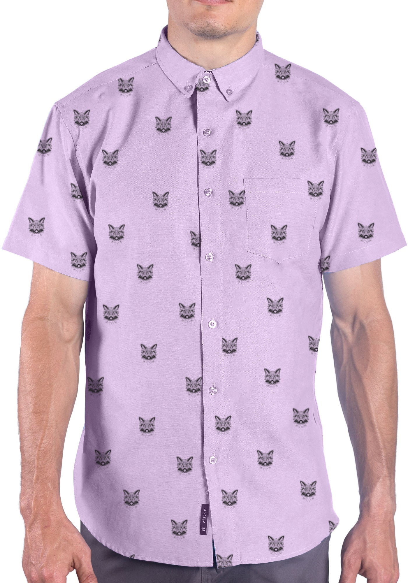 Men’s Short Sleeve Button Down Shirt – Funny Fox Print Casual Novelty ...