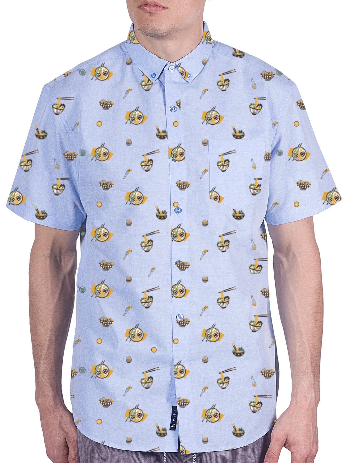 Men’s Short Sleeve Button Down Shirt – Ramen Print – Casual Novelty Top ...
