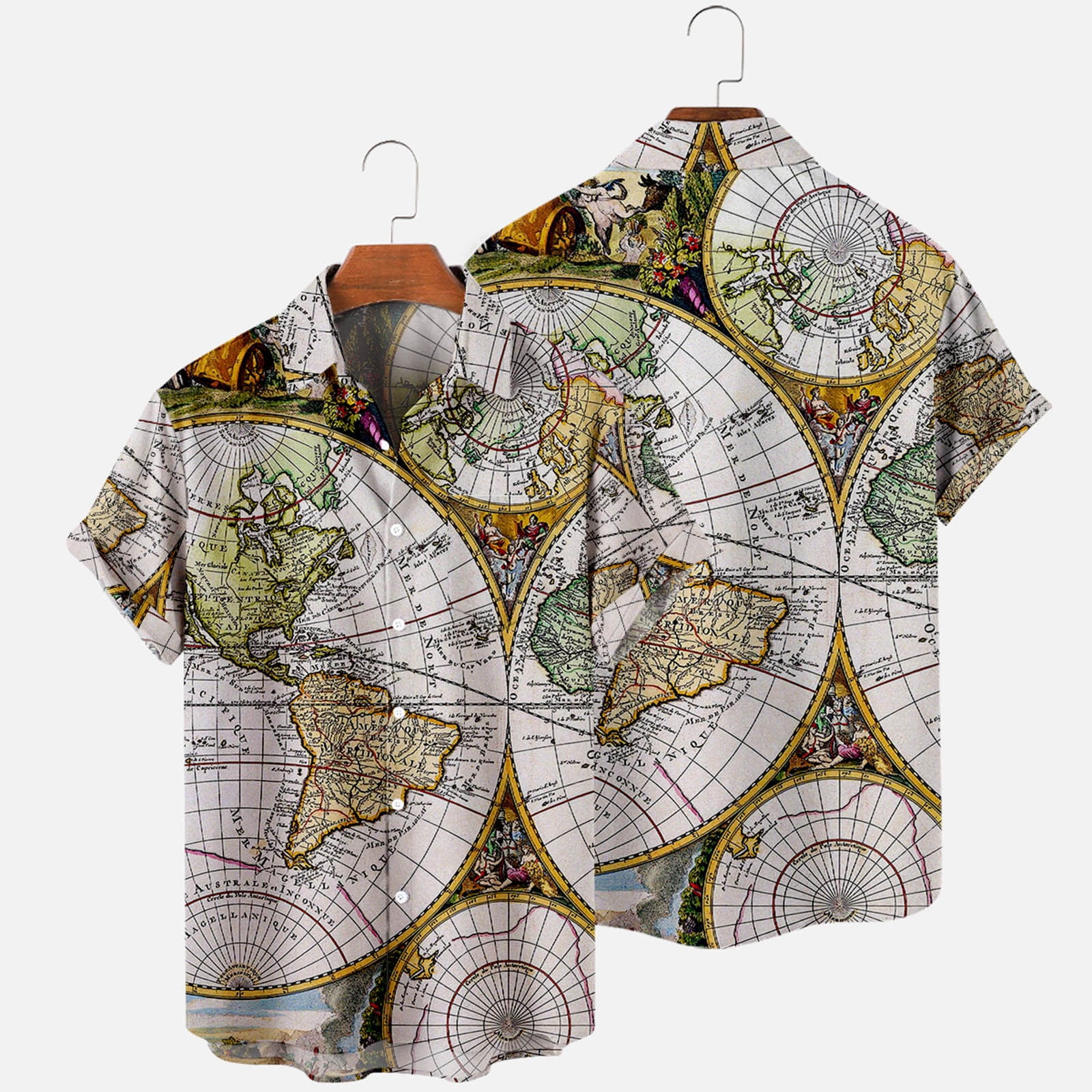 Men's Short Sleeve Buttton Down Tshirt World Map Print Hawaiian Shirts ...