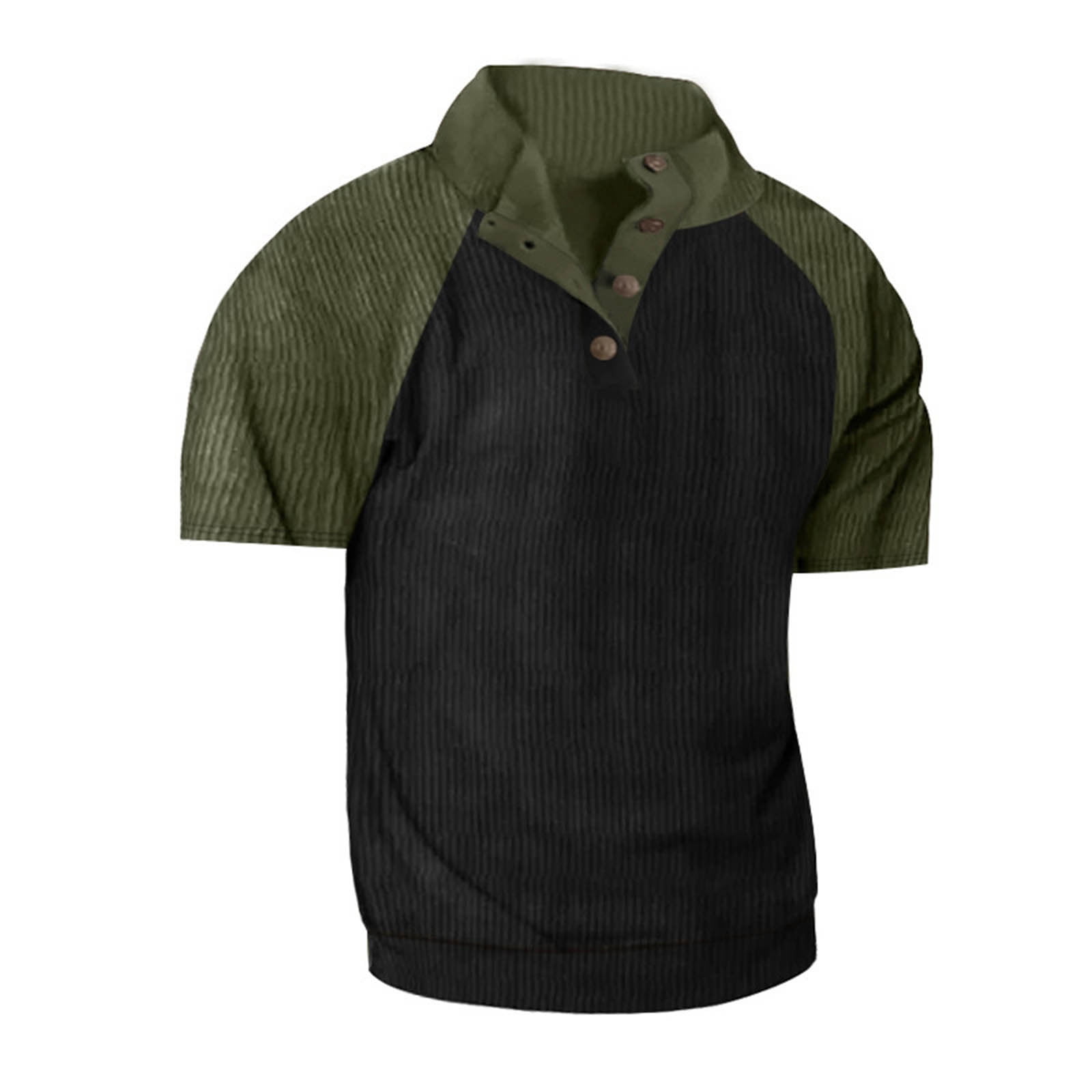 Men's Short Sleeve Corduroy Shirt, Button-Up Stand Collar Casual Top ...