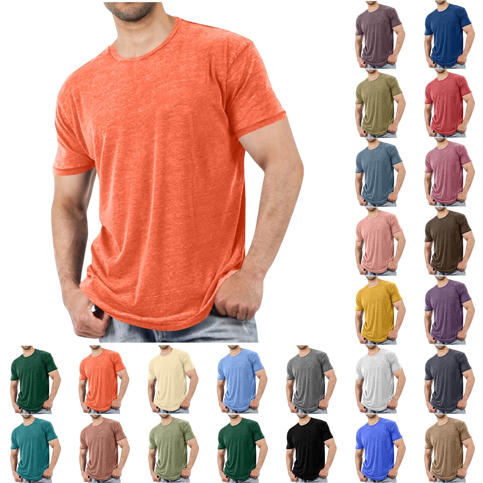Men's Short Sleeve Crewneck T-Shirt Solid Color Casual Tee Soft ...
