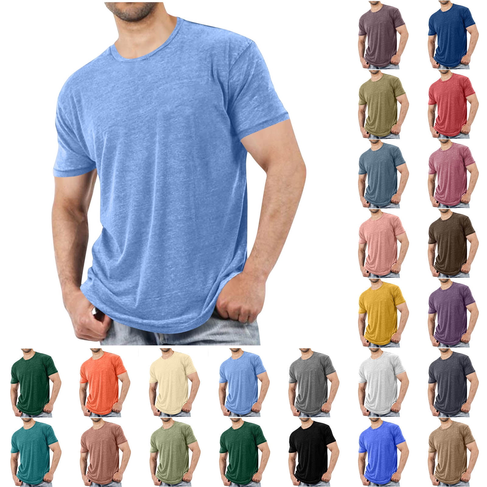 Men's Short Sleeve Crewneck T-Shirt Solid Color Casual Tee Soft ...