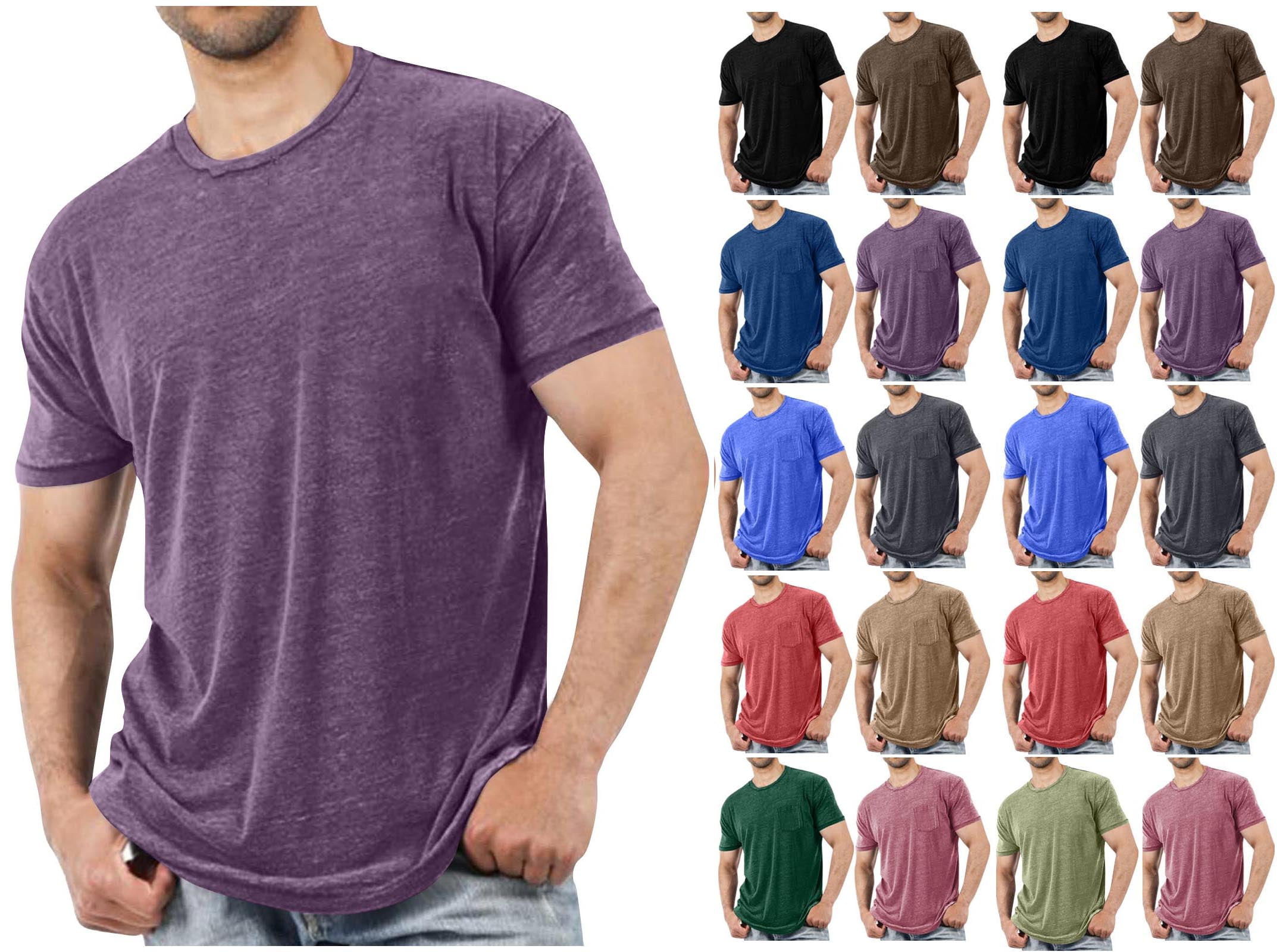 Men's Short Sleeve Crewneck T-Shirt Solid Color Casual Tee Soft ...