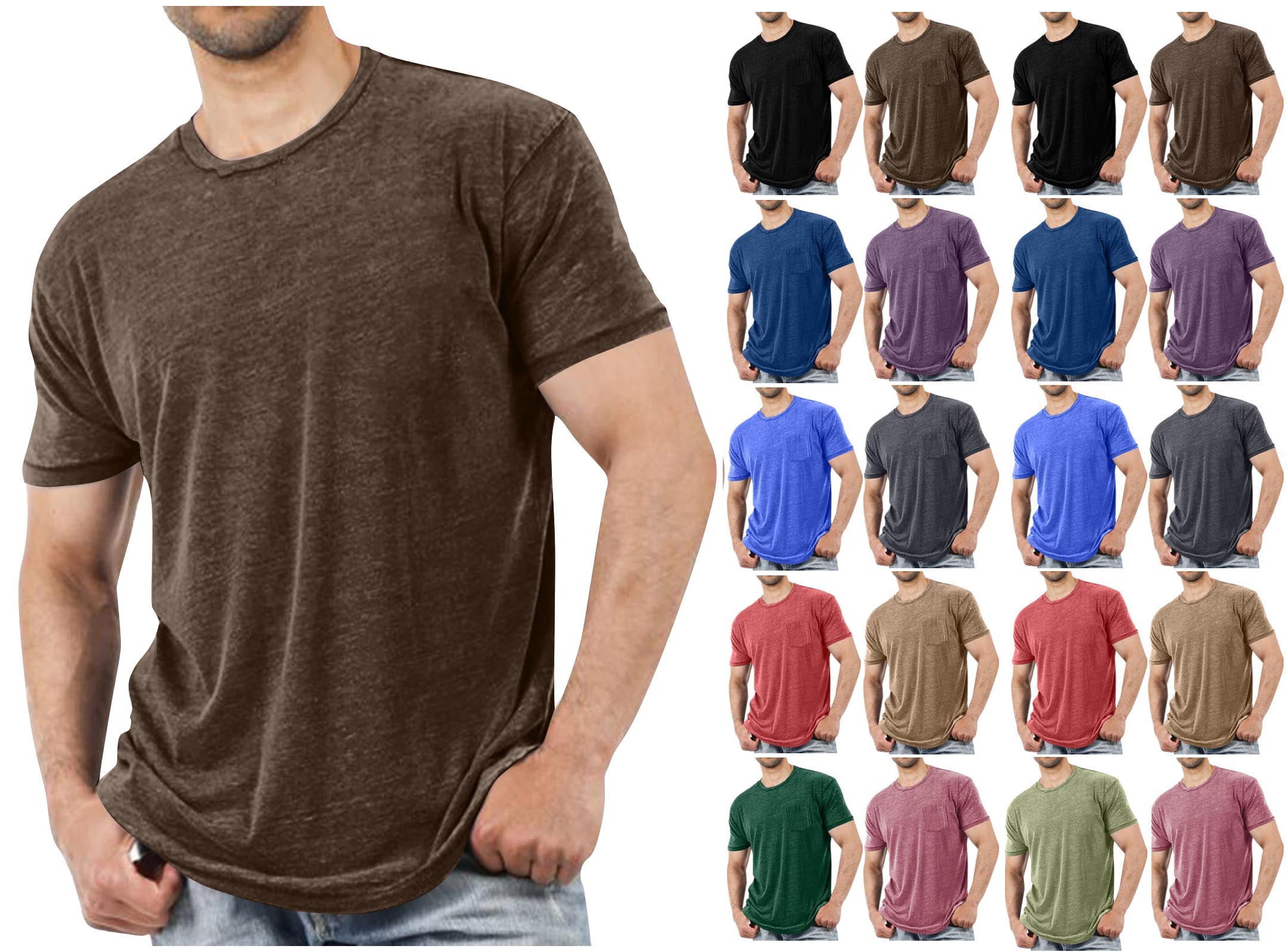 Men's Short Sleeve Crewneck T-Shirt Solid Color Casual Tee Soft ...